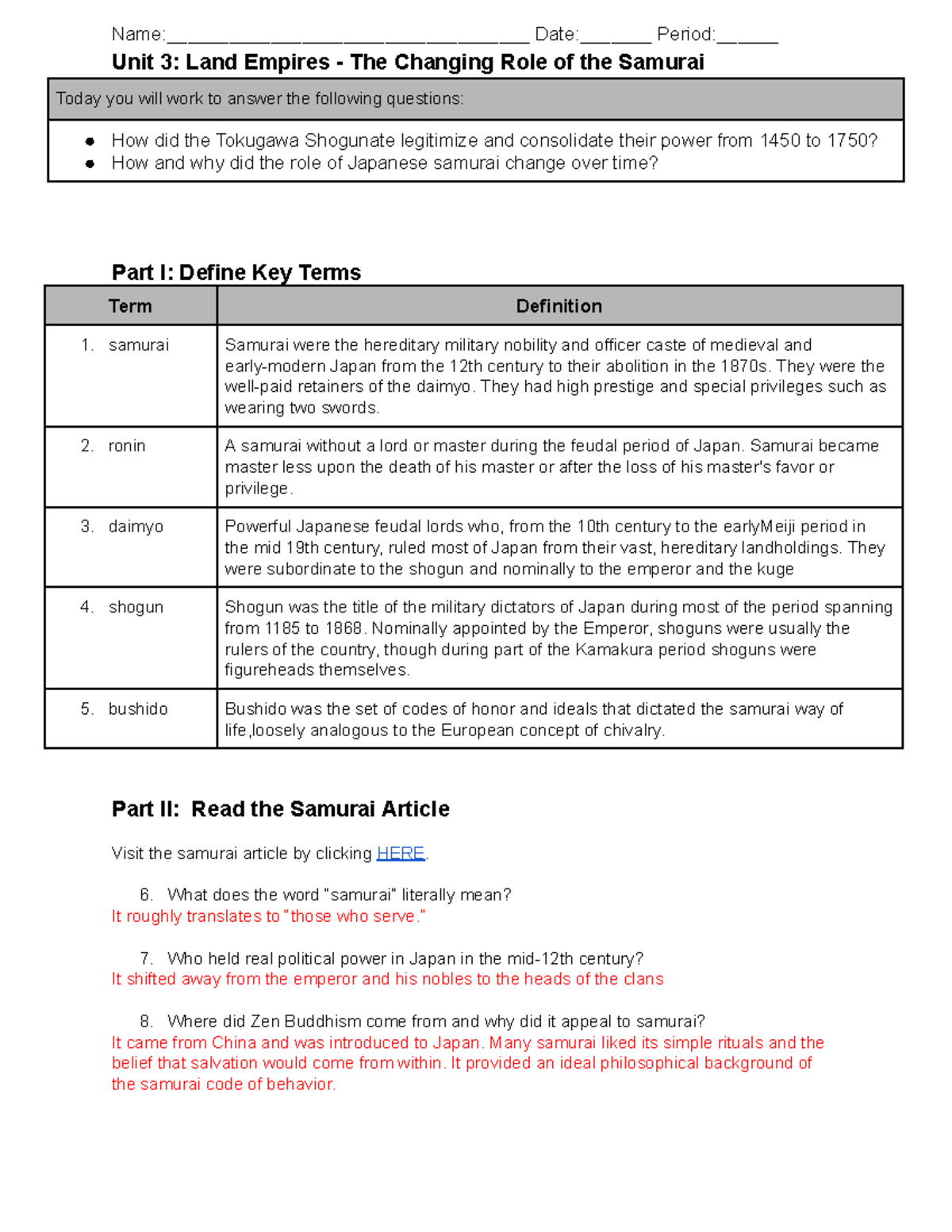 Unit 3: Land Empires - The Changing Role of the Samurai - samurai ...