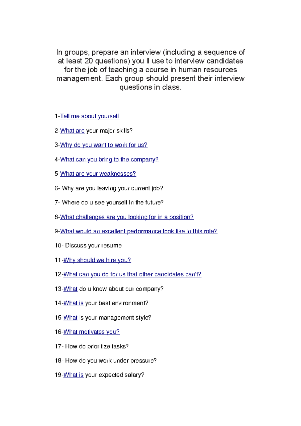 Interview Questions - In groups, prepare an interview (including a ...