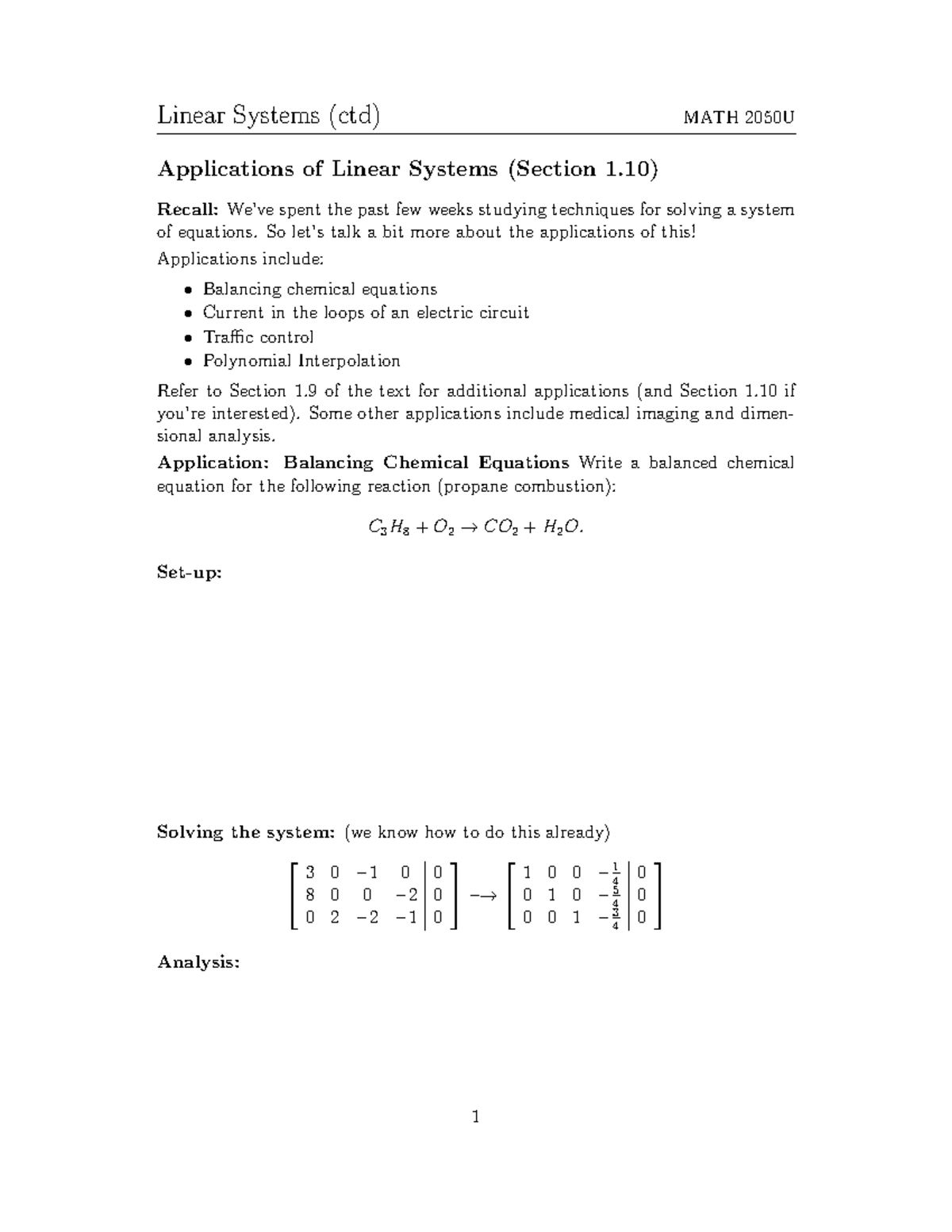 2050 Lecture 6 bw - need docs - Linear Systems (ctd) MATH 2050U ...