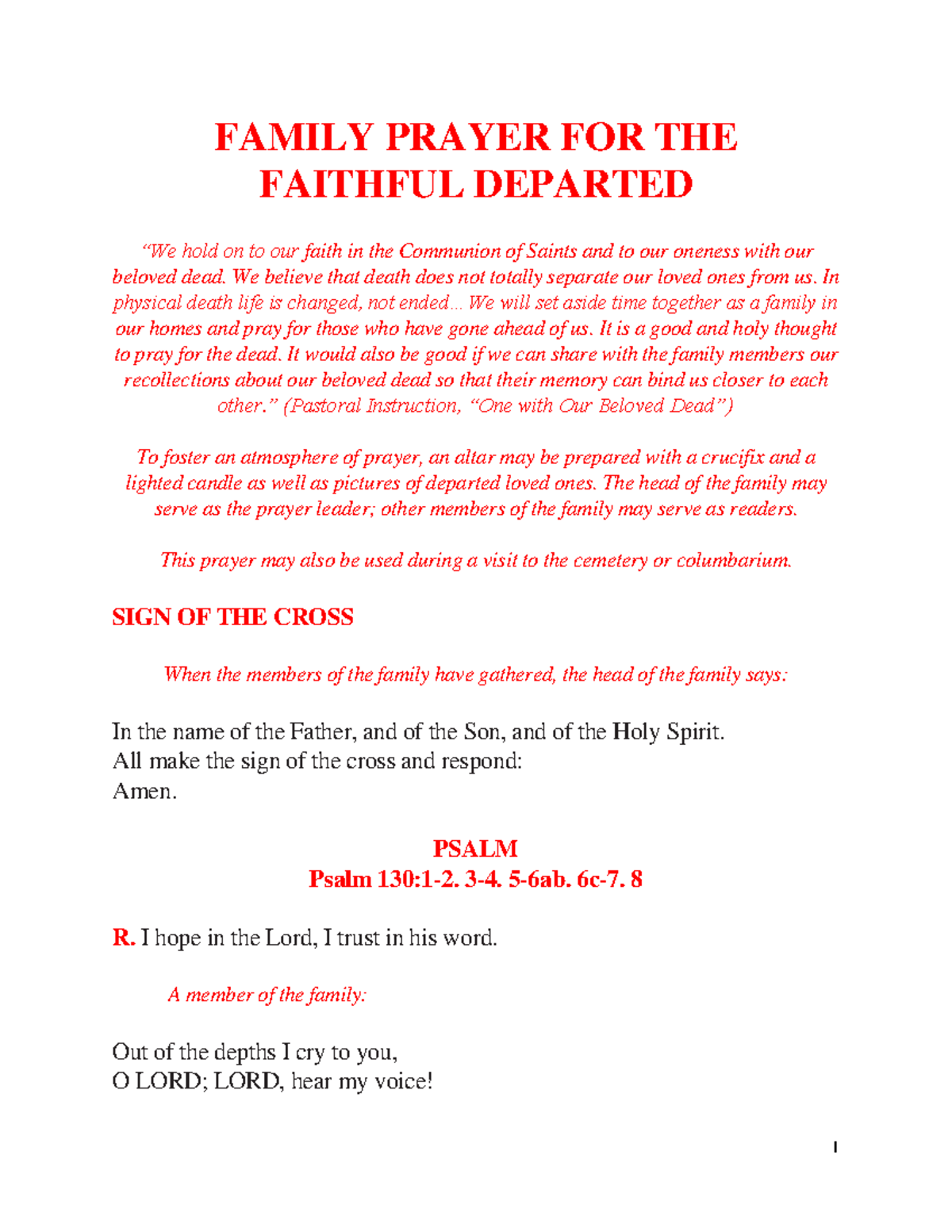 OAD LAY Family Prayer FOR THE Faithful Departed - FAMILY PRAYER FOR THE ...