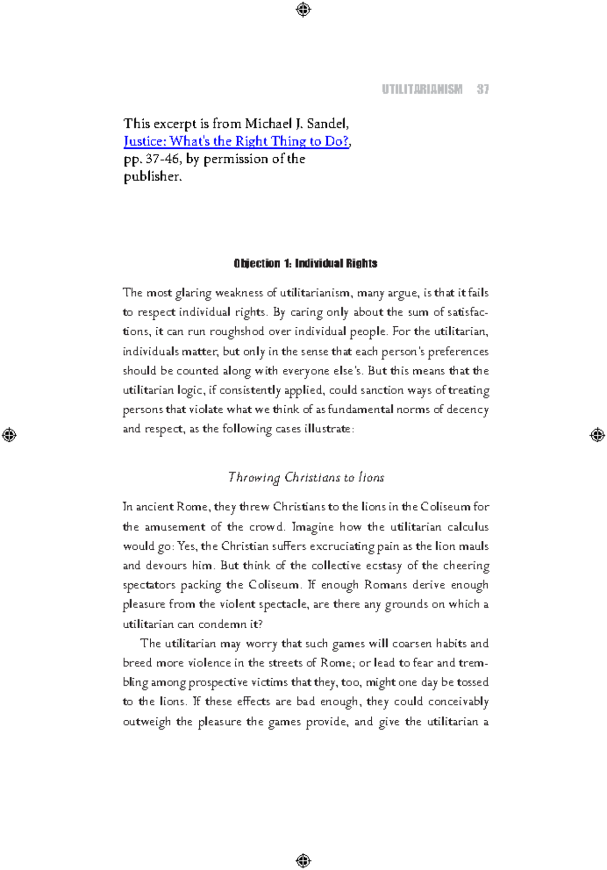 Chapter 2 Utilitarianism 37 46 Utilitarianism 37 Objection 1