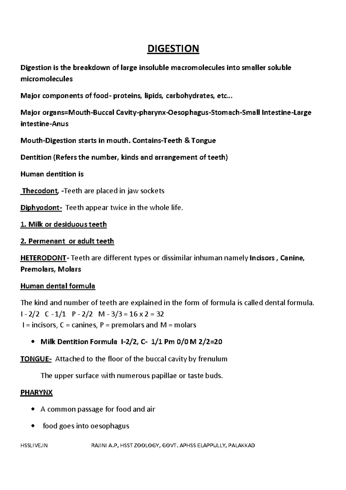 4 Digestion - Zoology notes - ####### DIGESTION Digestion is the ...