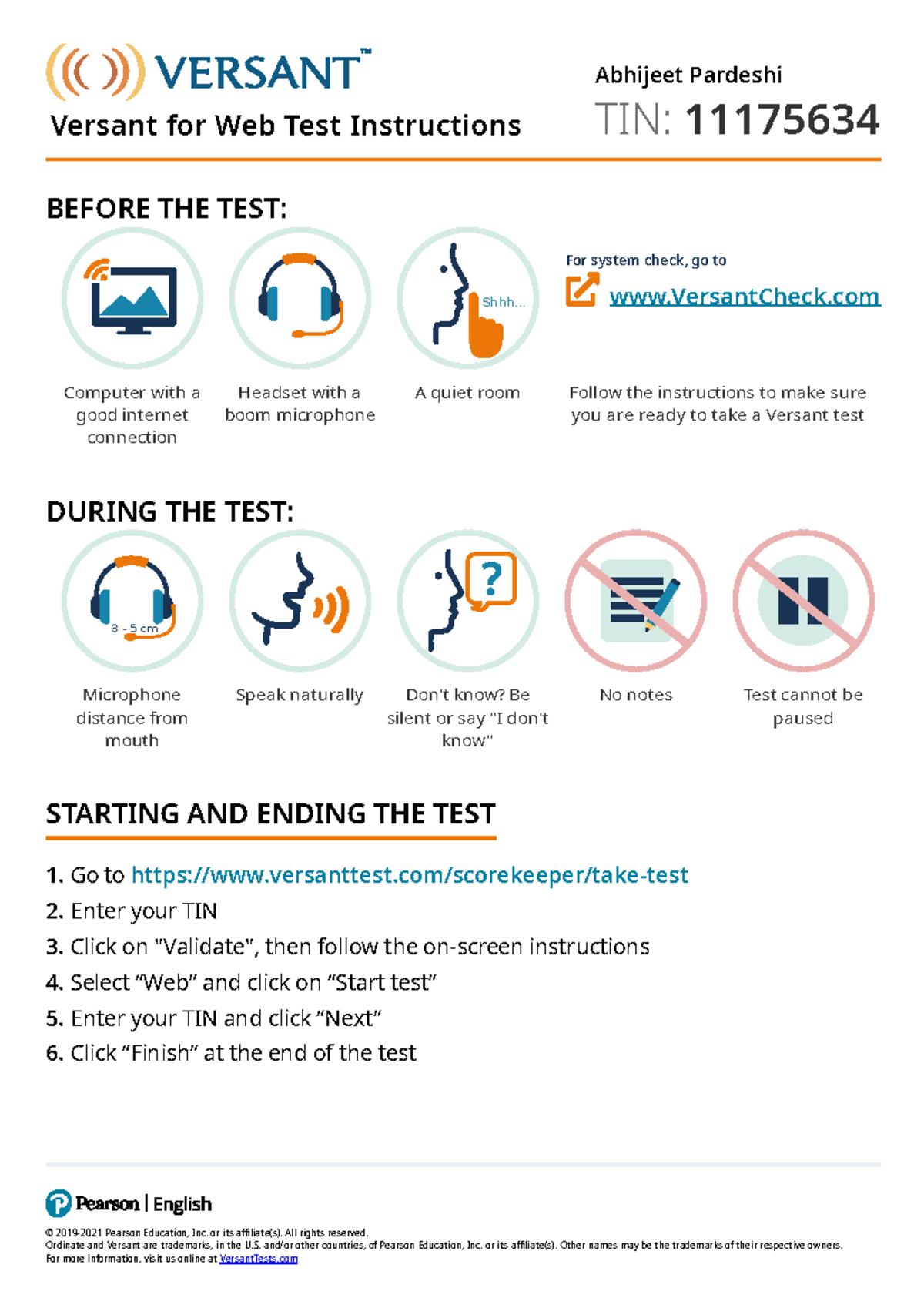 Sample Instruction - Web Browser - Versant for Web Test Instructions ...
