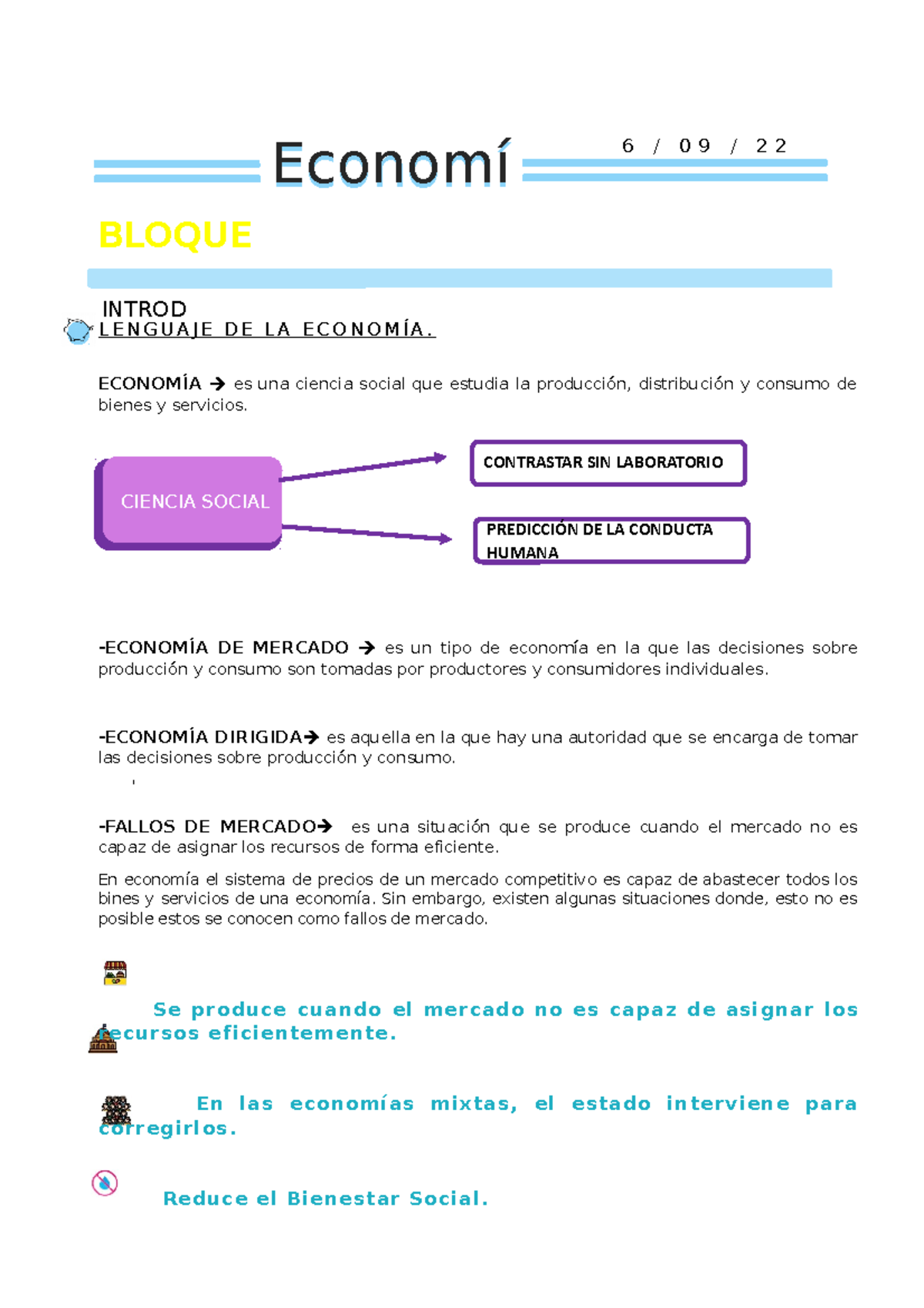 Apuntes. ECO B1-B2 - ' 6 / 0 9 / 2 2 Economí a Economí BLOQUE a 1 ...