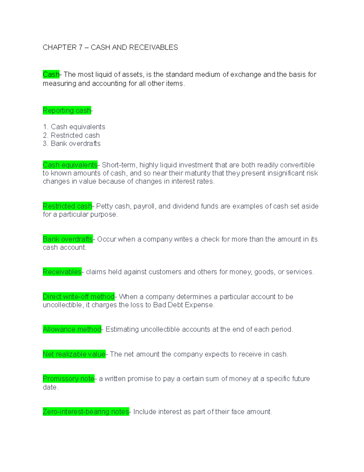 Chapter 7- cash and receivable - CHAPTER 7 – CASH AND RECEIVABLES Cash ...