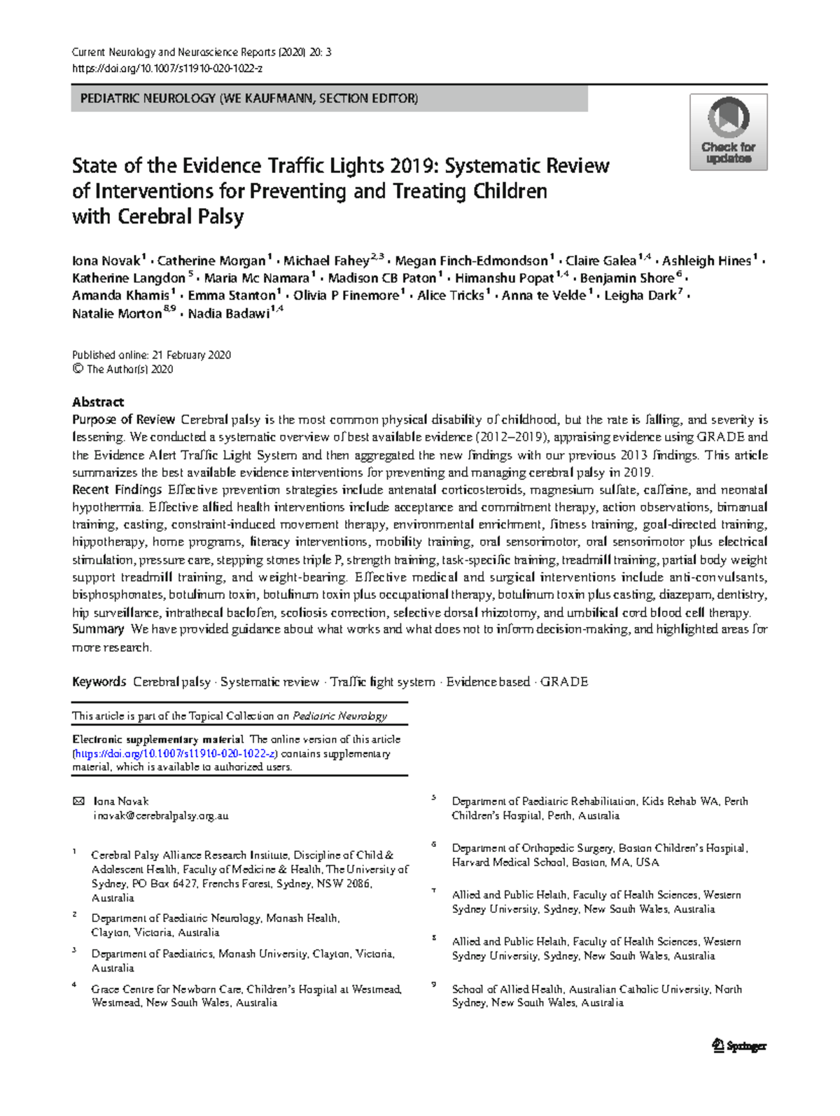 06. Novak 2020 Article State Of The Evidence Traffic Light - PEDIATRIC ...