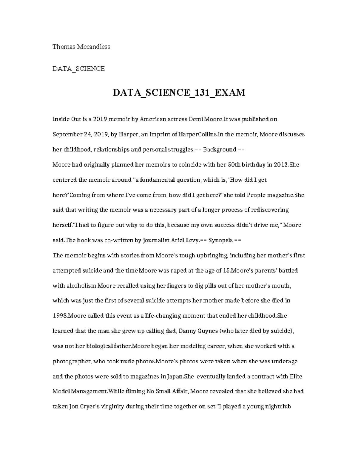 DATA Science 131 EXAM - Notes - Thomas Mccandless DATA_SCIENCE DATA ...