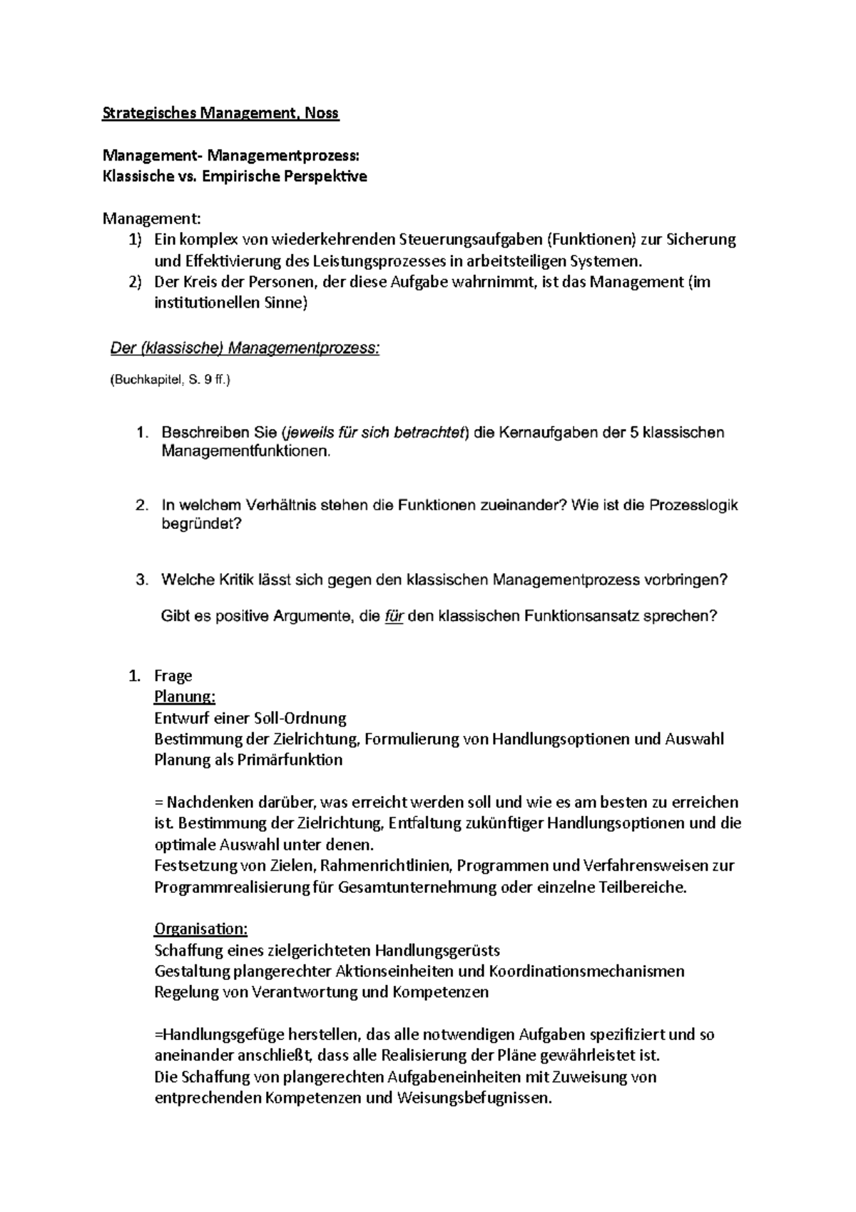 Antworten Diskussionsfragen - Strategisches Management, Noss Management ...