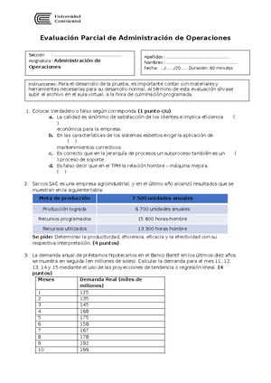 Autoevaluacion N°01 Administracion DE Operaciones - Pregunta 1 Finalizado Puntúa 1,00 sobre 1,00 ...