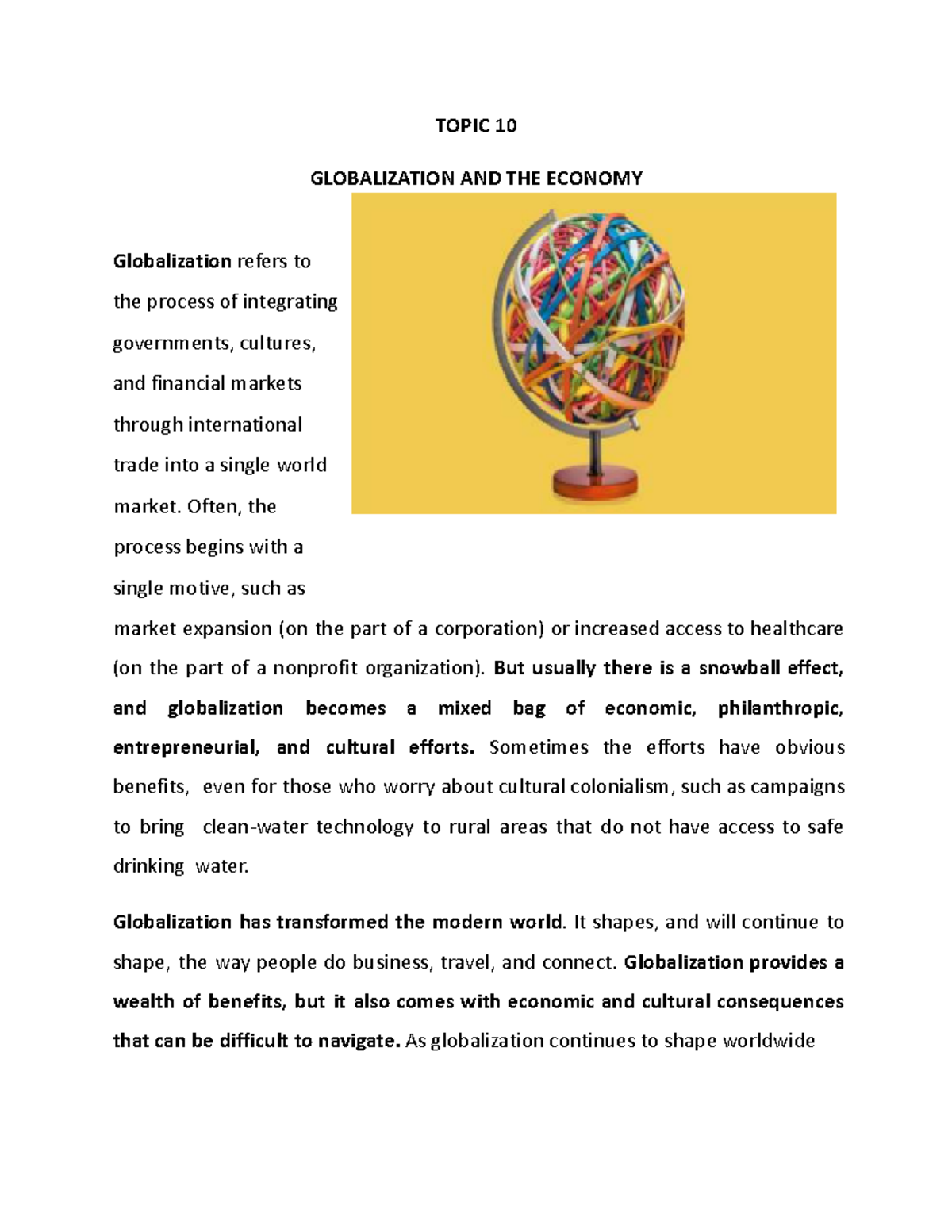 Topic 10 Economic Development - TOPIC 10 GLOBALIZATION AND THE ECONOMY ...