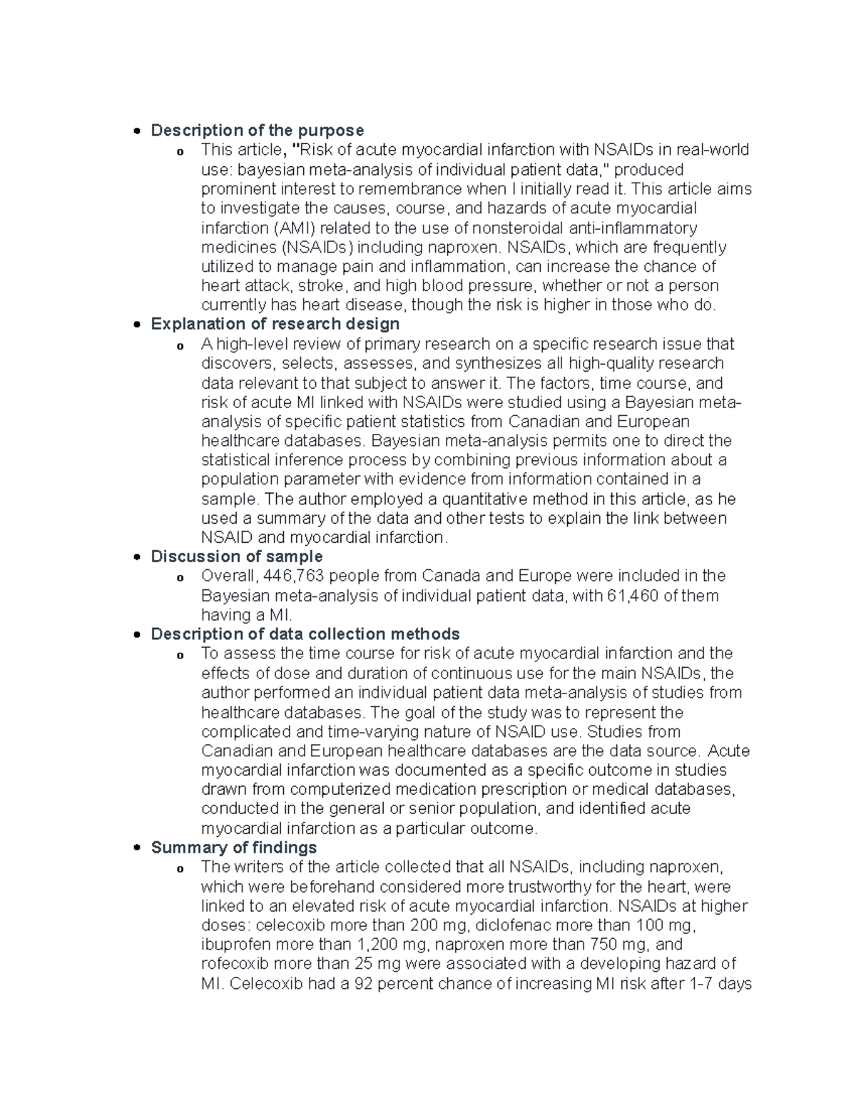 Week 3 - Discussion post - Description of the purpose o This article ...