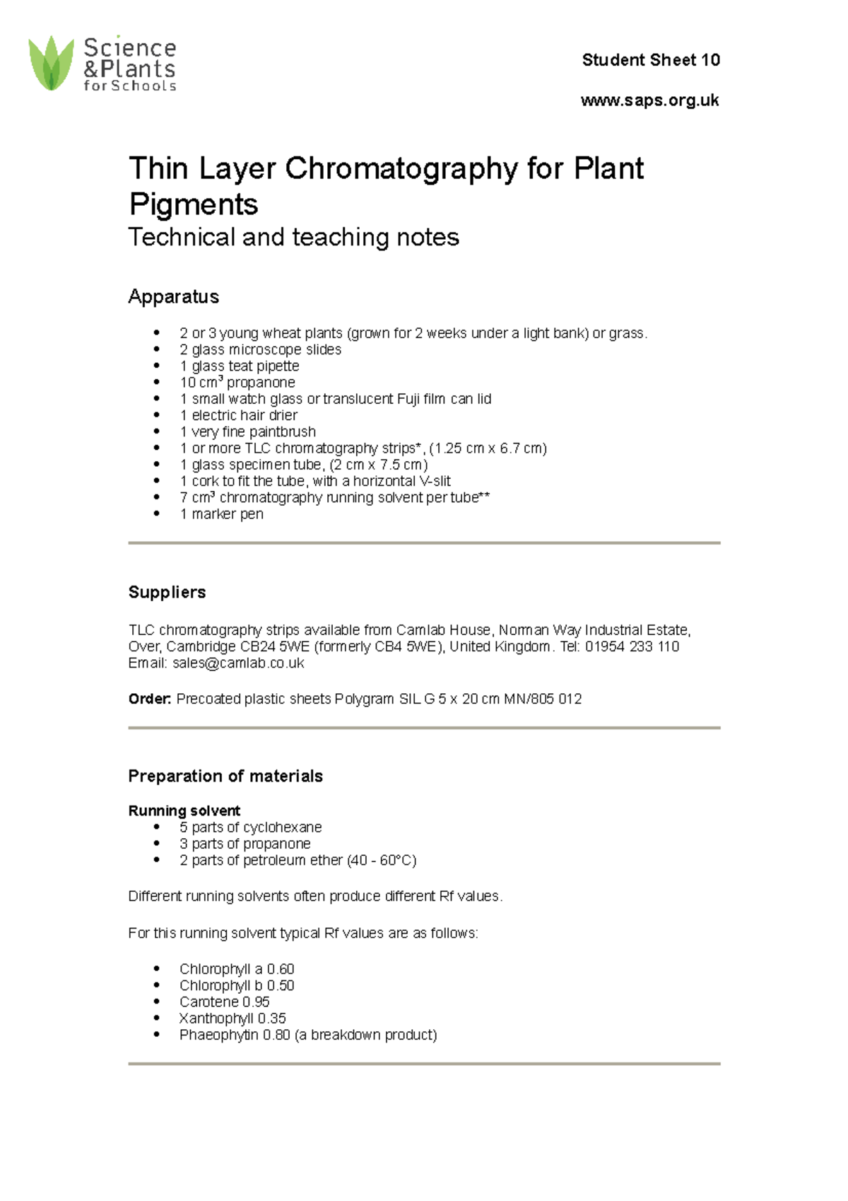 SAPS sheet 10 - Technicians Sheet - TLC - Student Sheet 10 saps.org ...