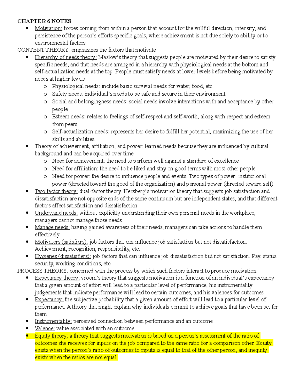 Chapter 6 Notes - CHAPTER 6 NOTES Motivation: forces coming from within ...