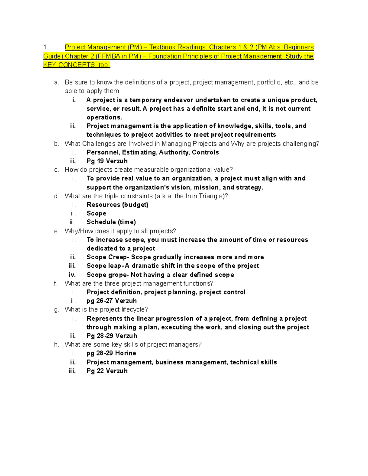 Project Management 5740S Test 3 Study Guide - Project Management (PM ...