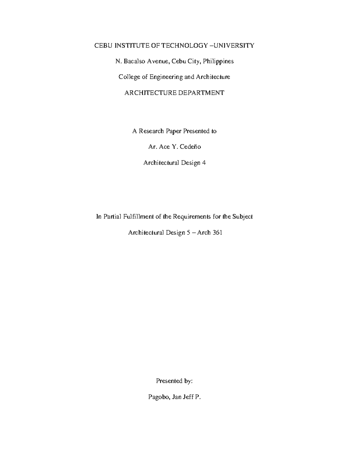 Pagobo Research Design 5 - CEBU INSTITUTE OF TECHNOLOGY – UNIVERSITY N ...