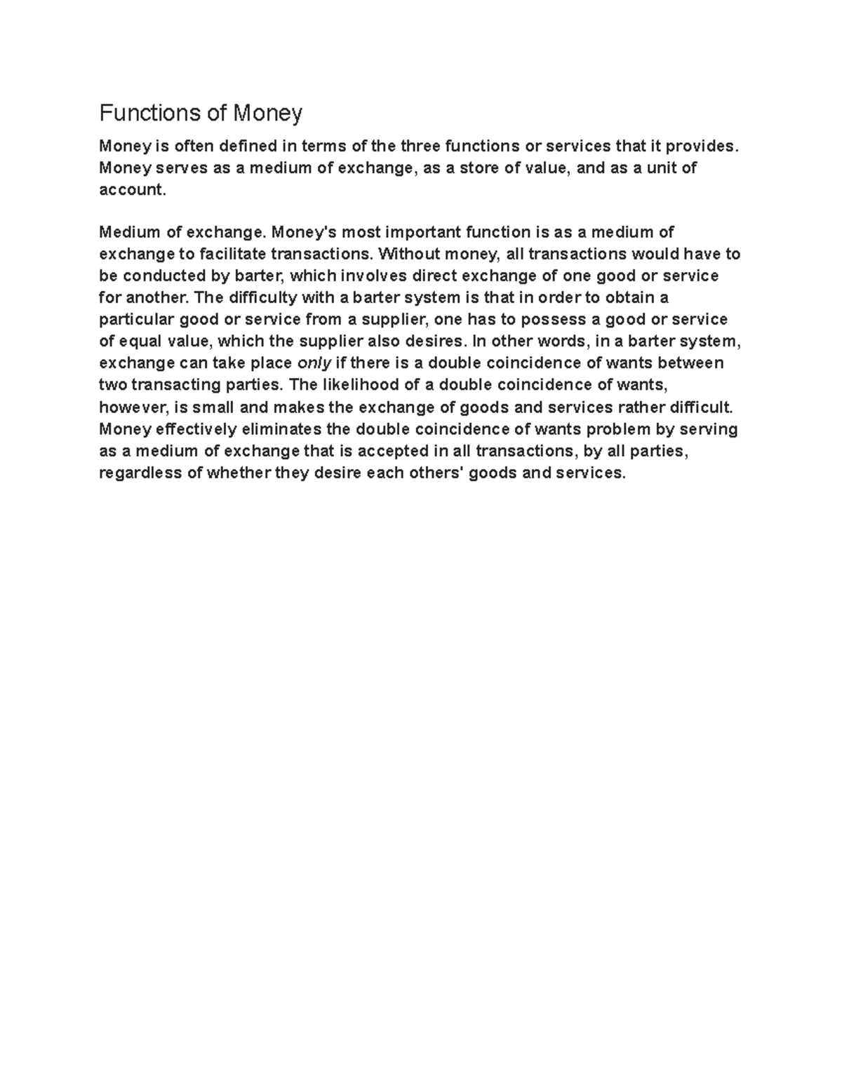 Untitled document - 2023-02-18T110714 - Functions of Money Money is ...