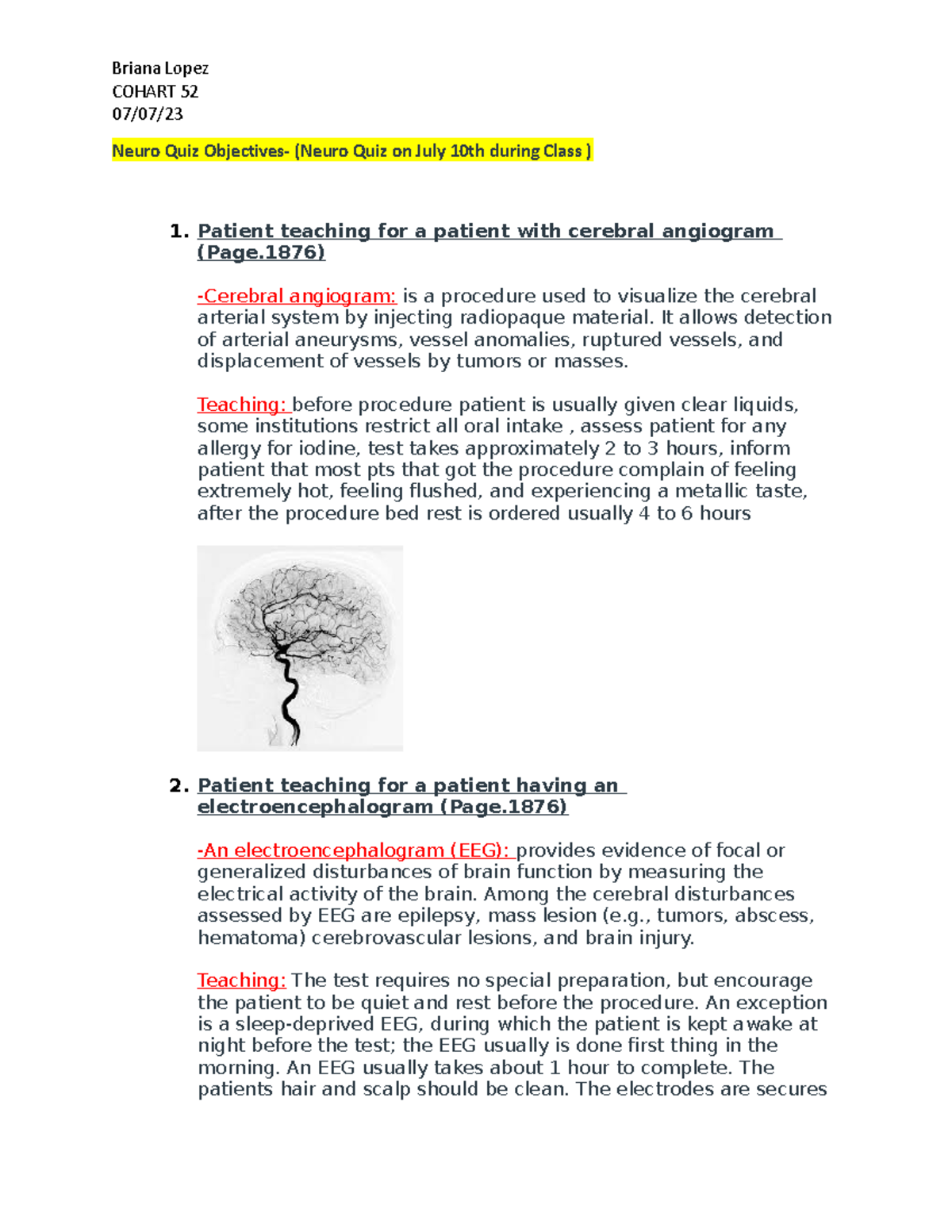 Neuro Quiz Objectives - oinioboib - COHART 52 07/07/ Neuro Quiz ...