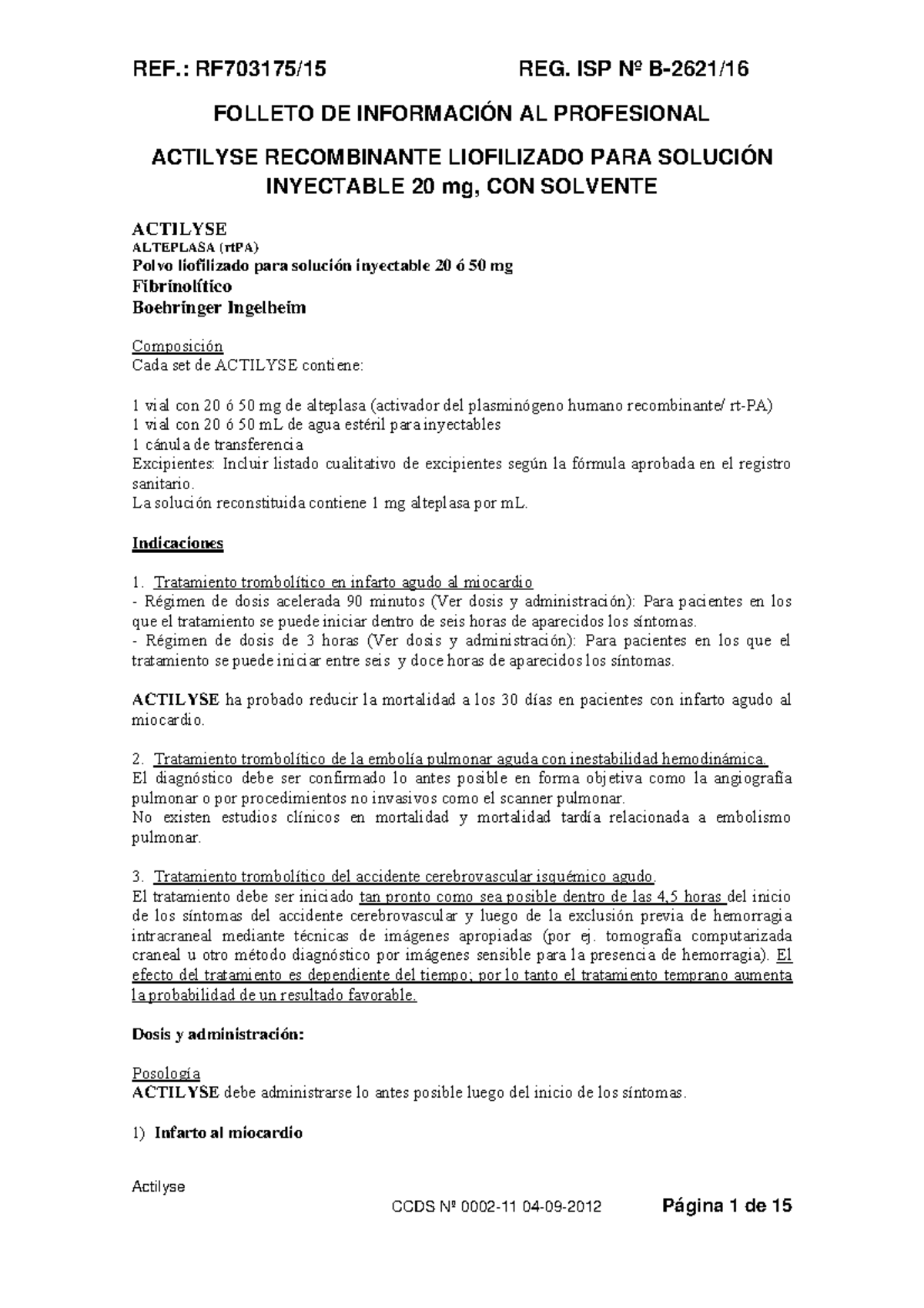 Actilyse 20mg - Protocolo actylise - FOLLETO DE INFORMACIÓN AL ...