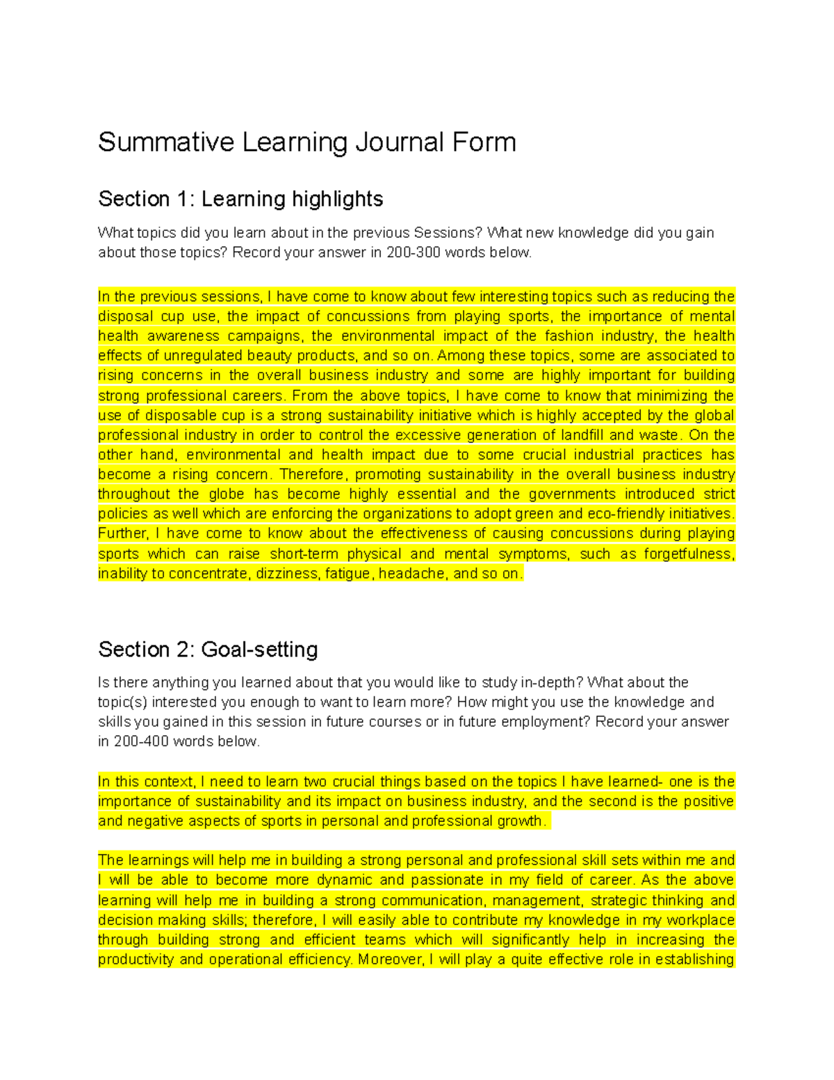Summative Learning Journal Form - Summative Learning Journal Form ...