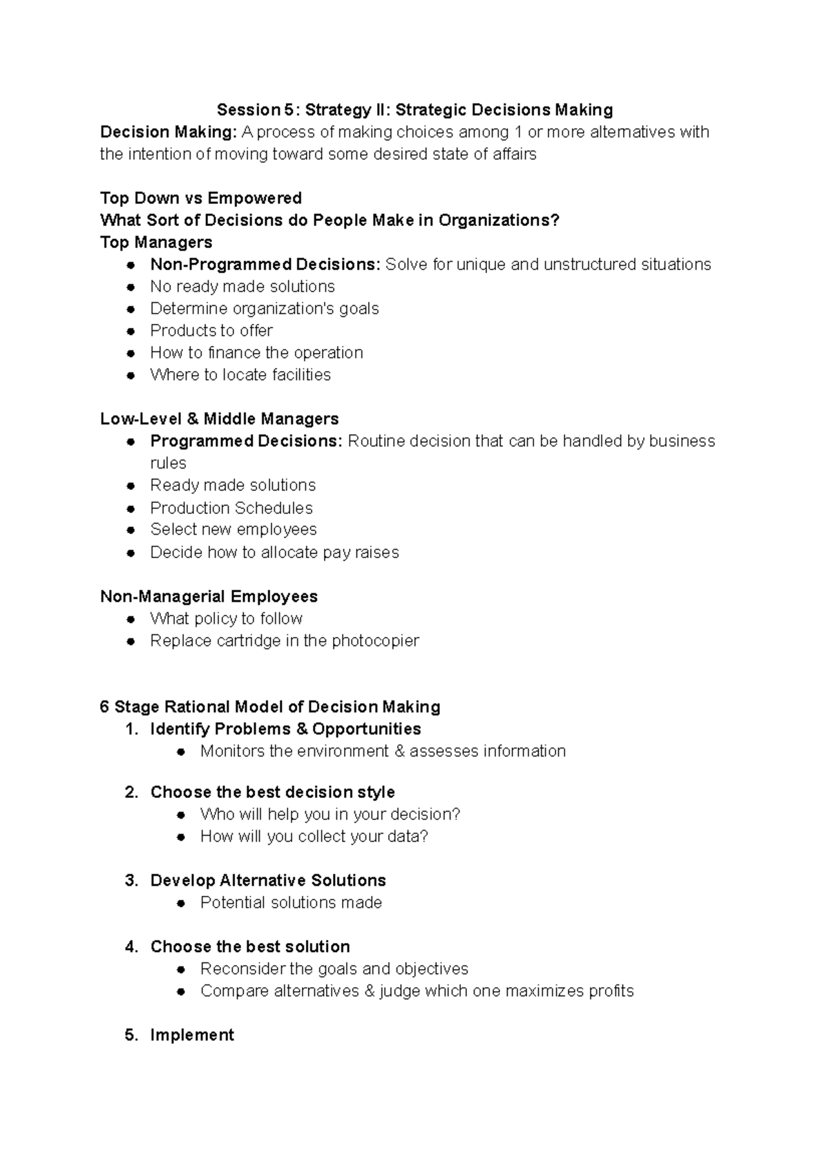 Business - Lecture 5 Session 5 Strategy 2 - Session 5: Strategy II: Strategic Decisions Making ...