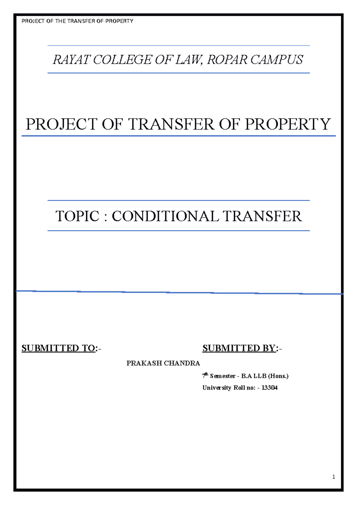 Conditional Transfer Section 25 OF Trans - RAYAT COLLEGE OF LAW, ROPAR ...
