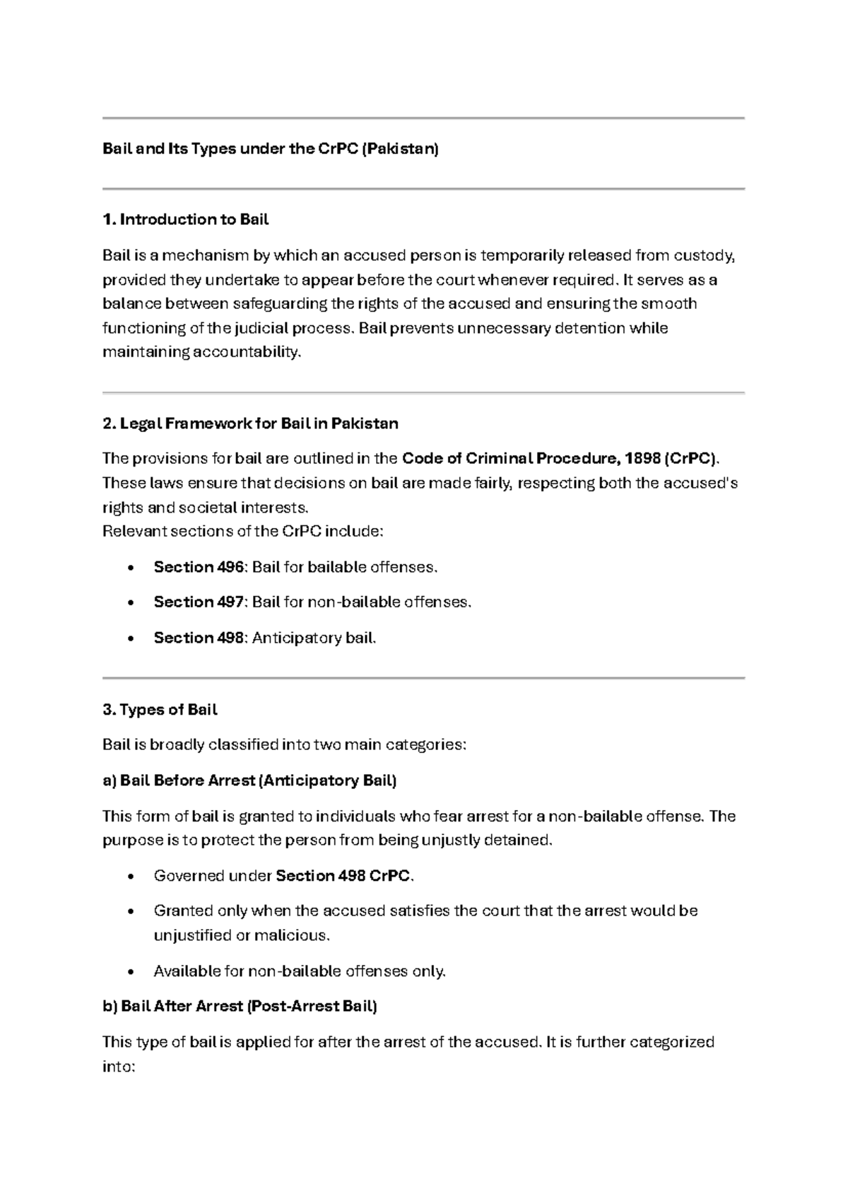 Cr.PC Notes 8th Semester - Bail and Its Types under the CrPC (Pakistan ...