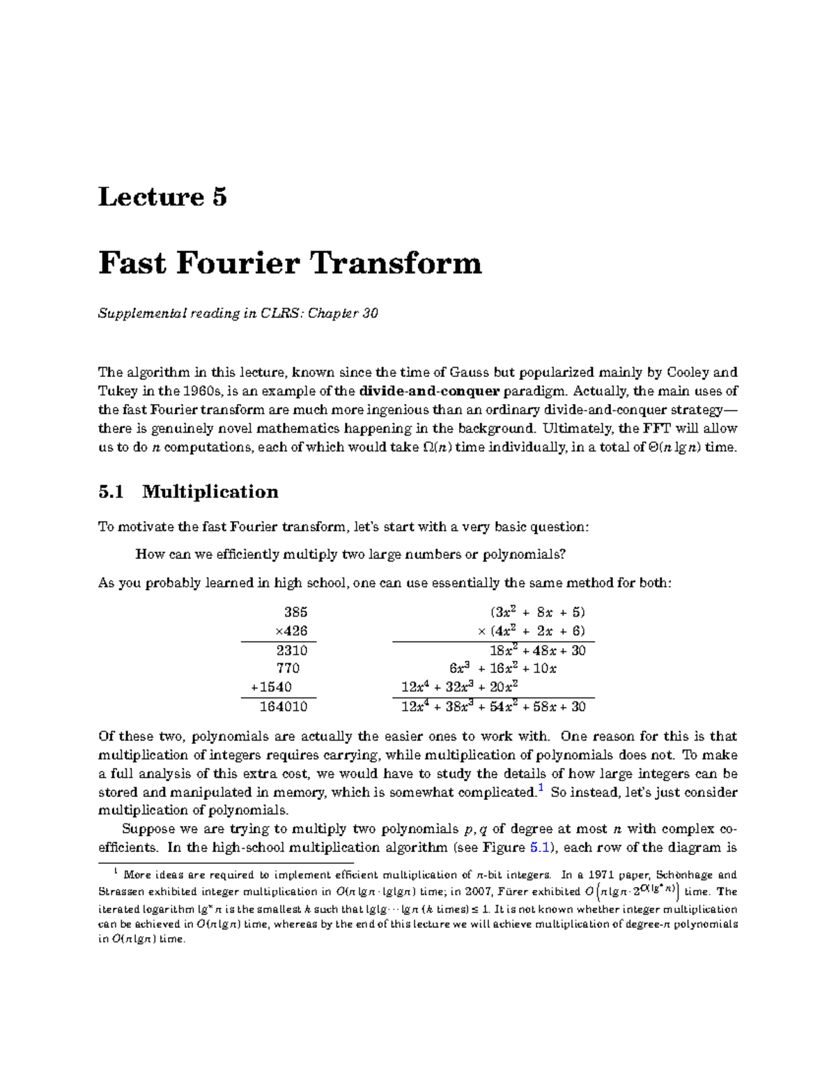 Fast fourier transform - Lecture 5 Fast Fourier Transform Supplemental ...