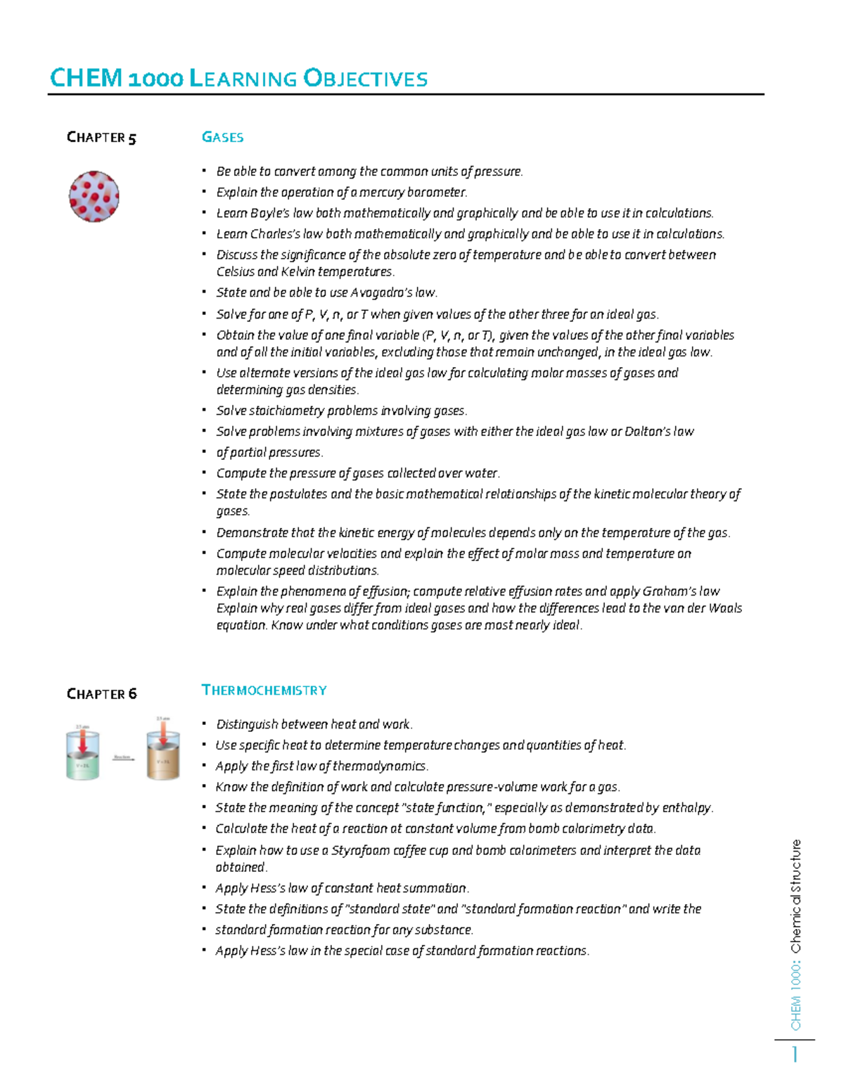CHEM 1000 Learning Objectives - CHEM 1000 : Chemical Structure 1 CHEM ...