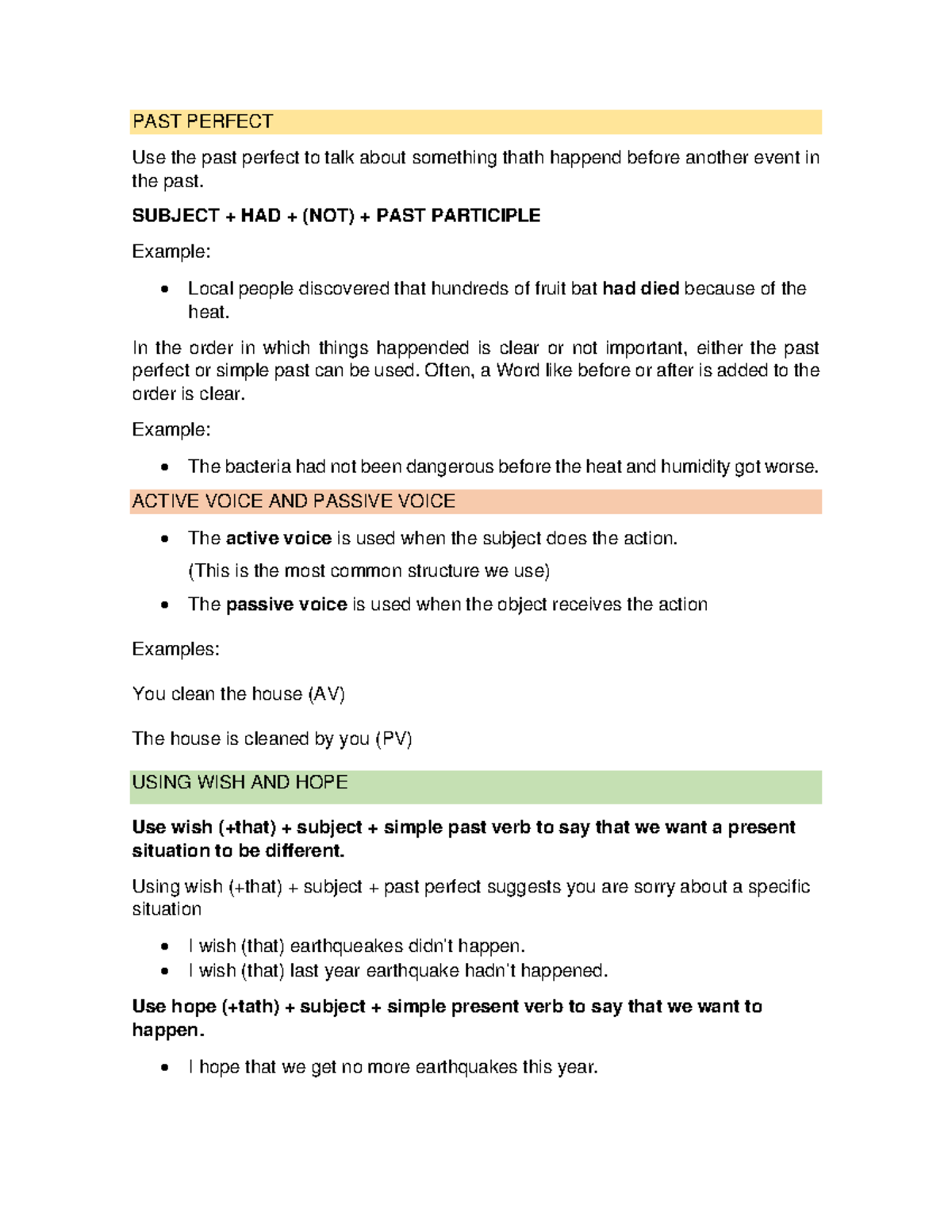 PRESENT PERFECT - PAST PERFECT Use the past perfect to talk about ...