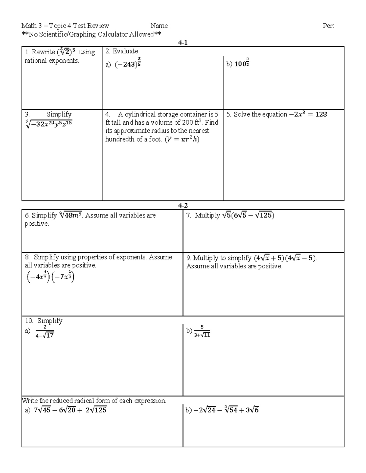 Topic 4 Test Review 21-22 - Math 3 – Topic 4 Test Review Name: Per: No ...