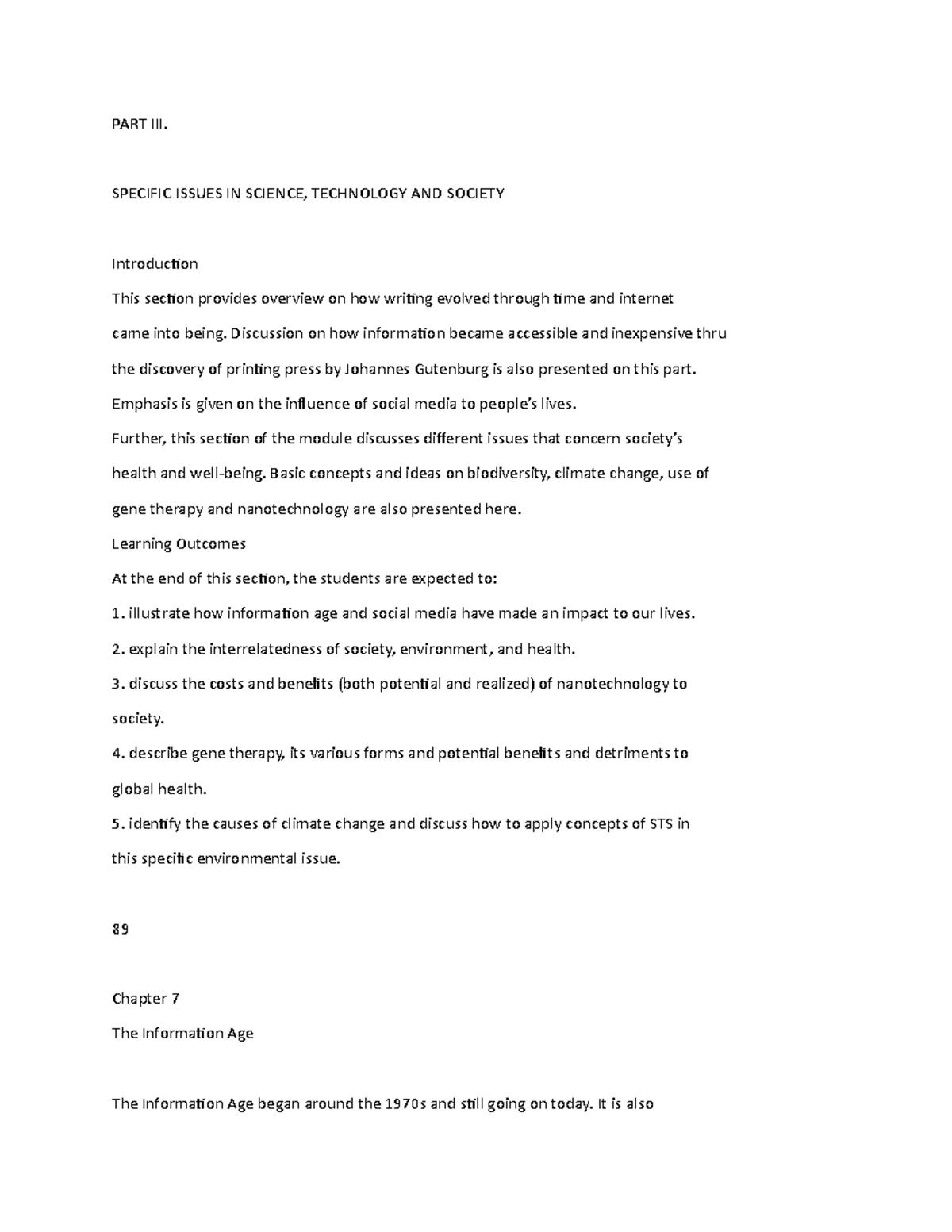 STS 17 - STS 17 notes - PART III. SPECIFIC ISSUES IN SCIENCE ...