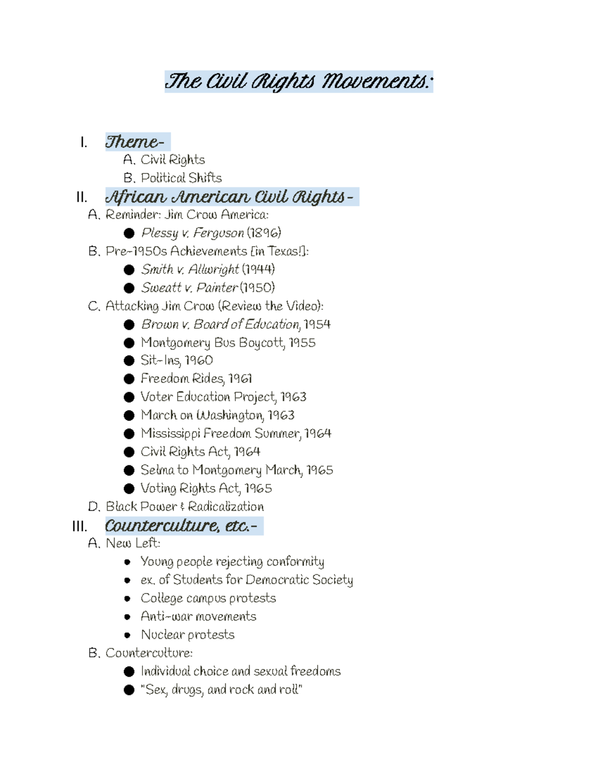 The Civil Rights Movements - Theme- A. Civil Rights B. Political Shifts ...