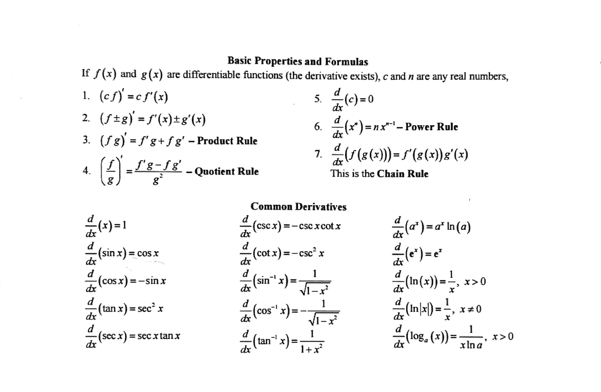 Basic Properties and Formulas - (cf) c 5. 2. 3. Rule 7. 4. Quotient ...