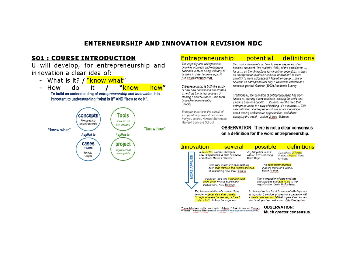 Enterneurship AND Innovation Revision NDC - ENTERNEURSHIP AND INNOVATION REVISION NDC S01 ...