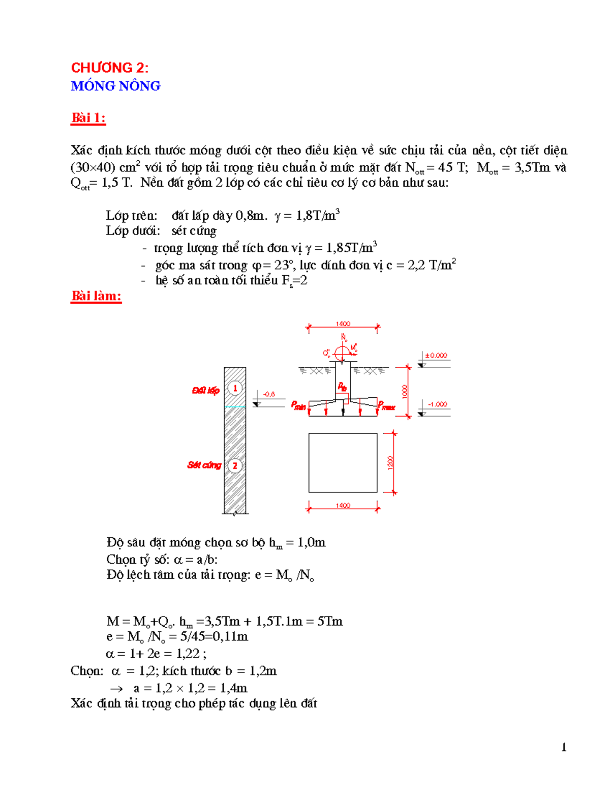 Bài giải Btap-ch2mongnong - Ch− ̈ng 2: M„ng N ́ng Bμi 1: X∏c Æfinh k›ch th−Ìc m„ng d−Ìi cÈt theo ...