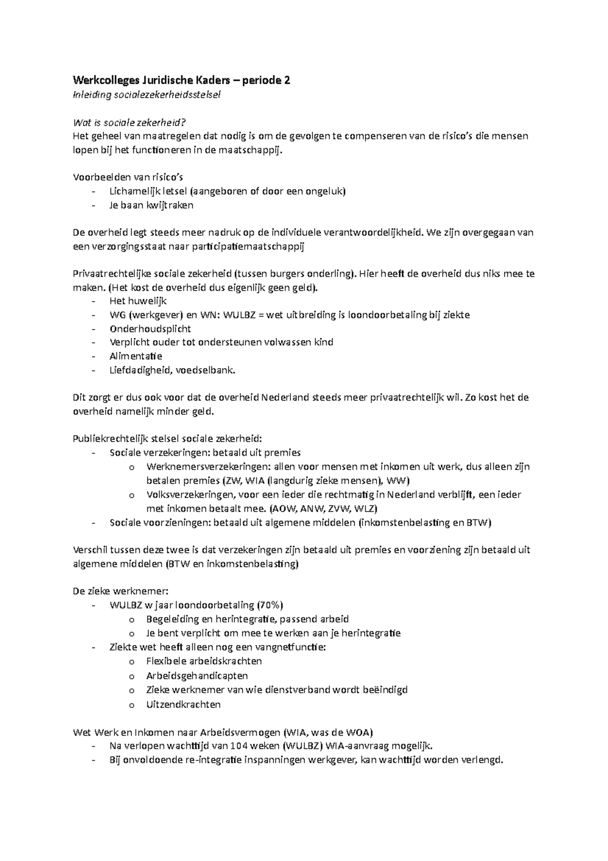 Werkcolleges Juridische Kaders - periode 2 - Voorbeelden van risico’s ...