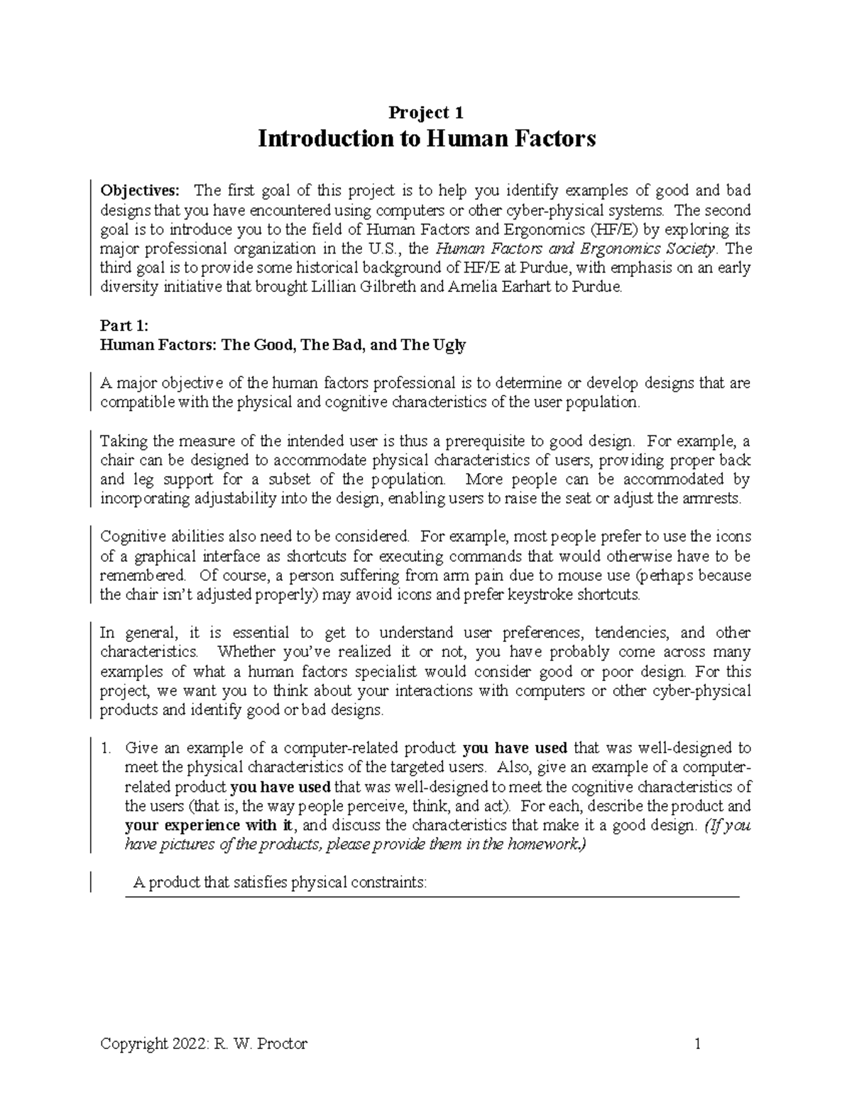 Homework 1 Fall 2022 - Project 1 Introduction to Human Factors ...
