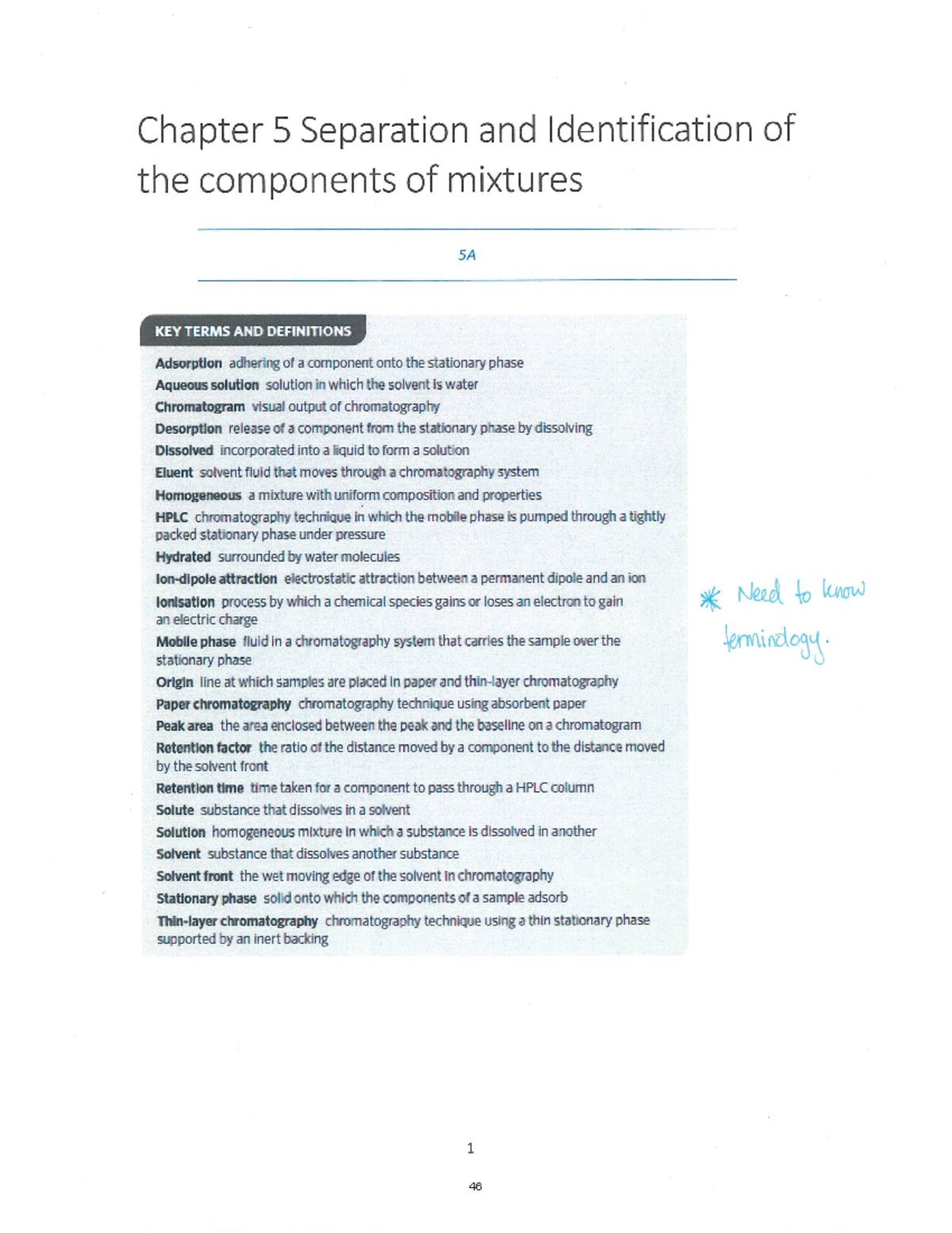 2024 Chemistry Notes Unit 1&2 Ch 5 6AB - Chapter 5 Separation and ...