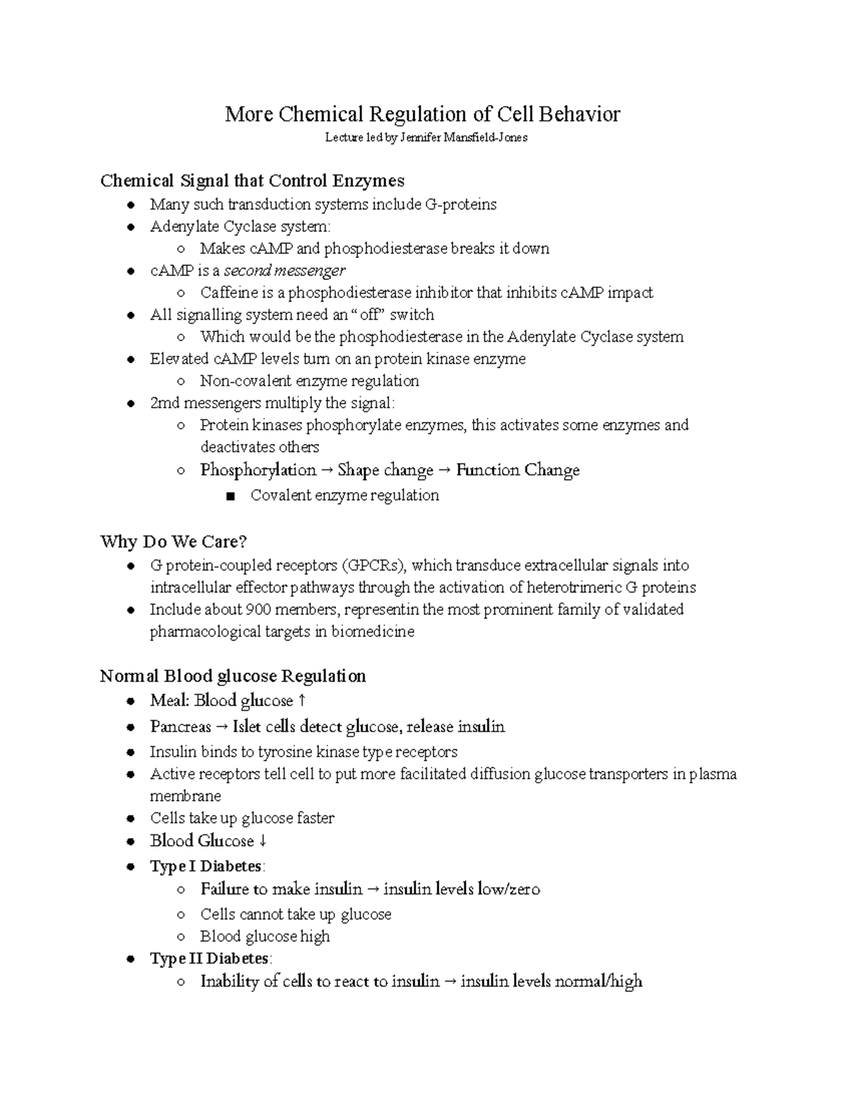 BIOL 260 More Chemical Regulation of Cell Behavior - More Chemical ...