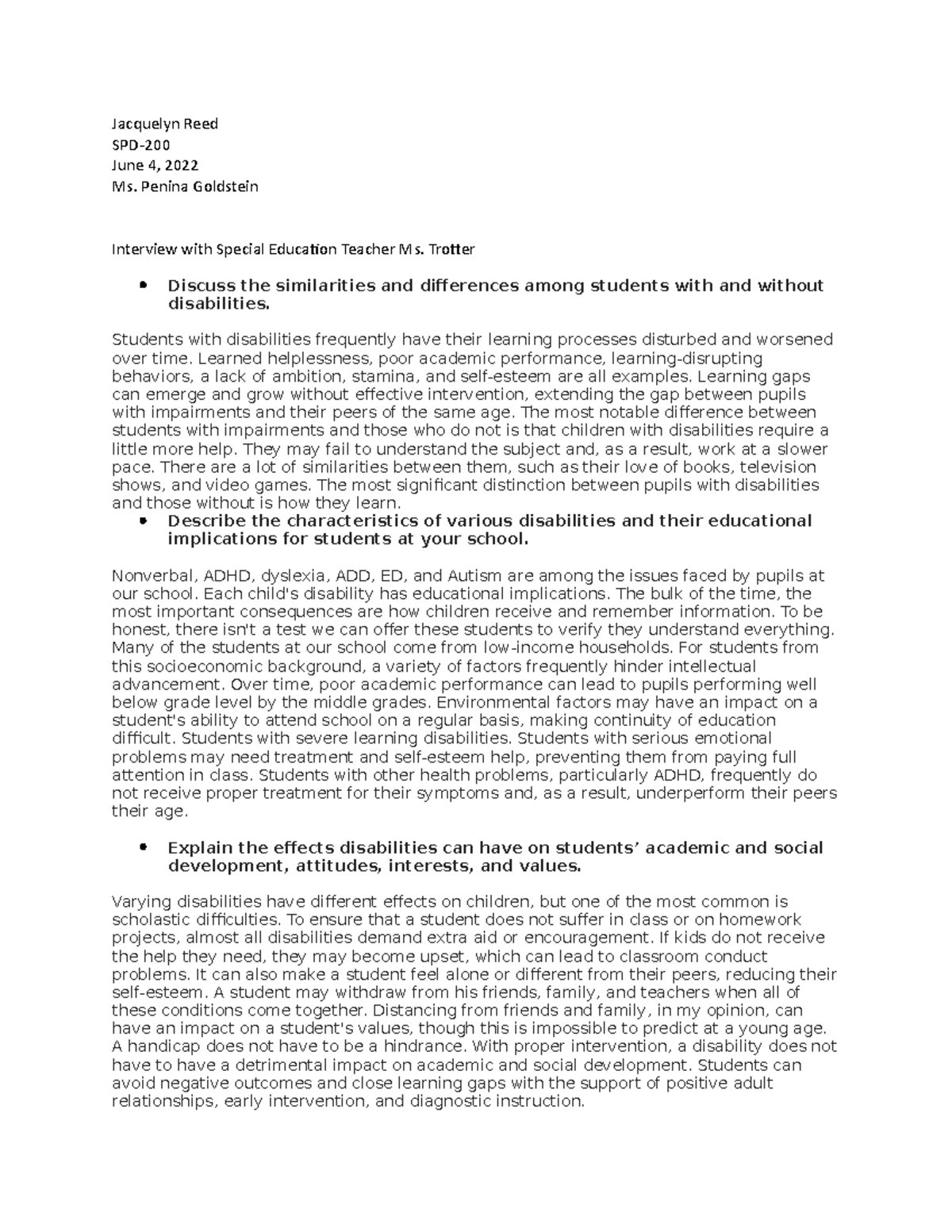 Field Experience B - Interview with special education teacher ...