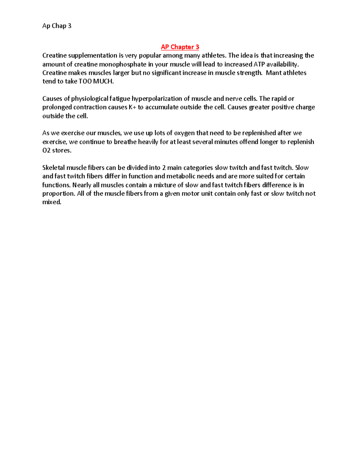AP Chap 3 S2 - AP Chap 3 S2 - Ap Chap 3 AP Chapter 3 Creatine ...