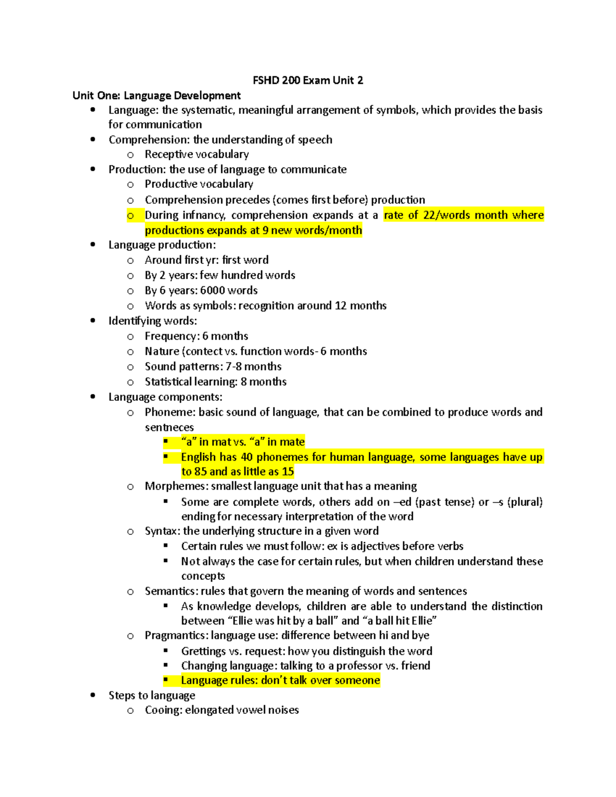 FSHD200 Exam2Study Guide - FSHD 200 Exam Unit 2 Unit One: Language ...