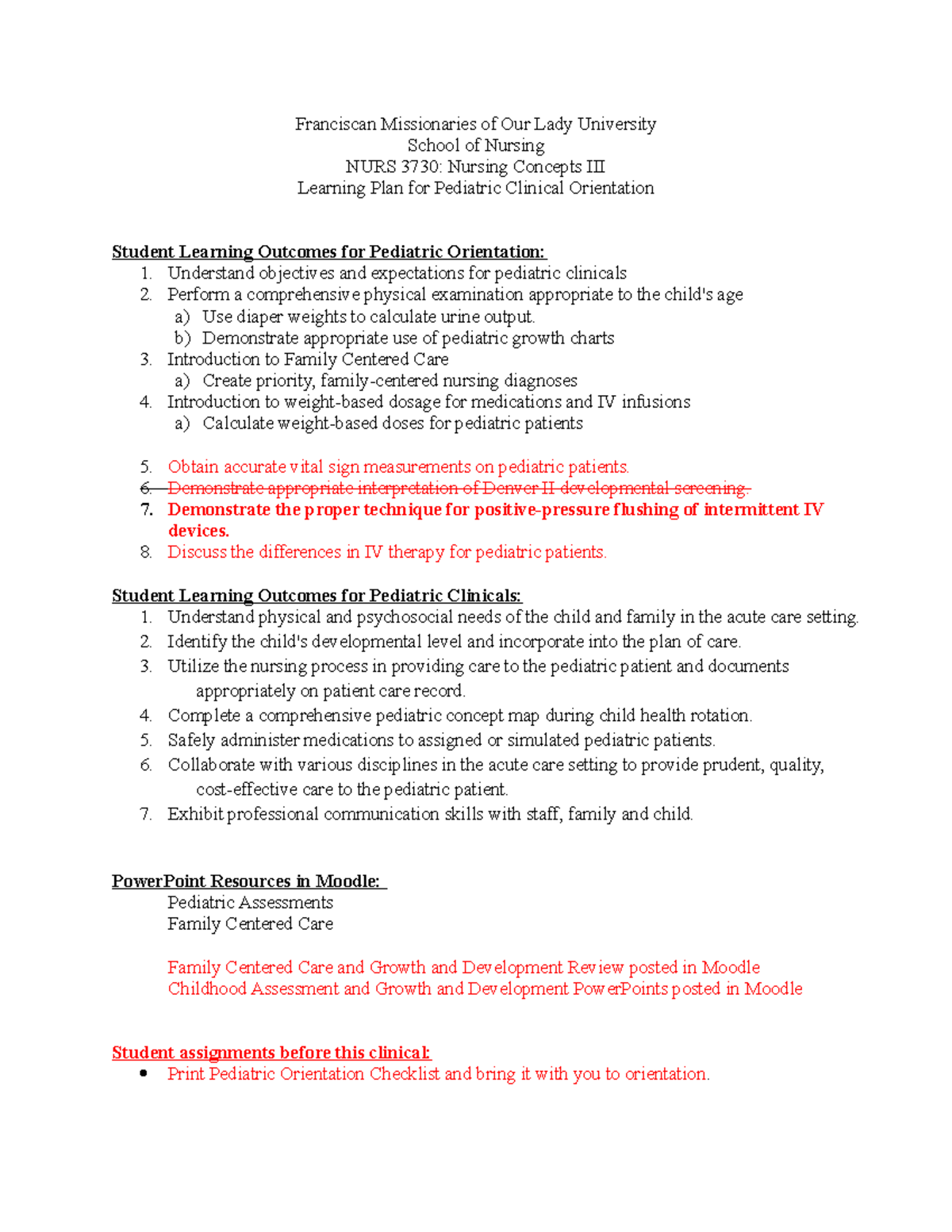 0 - Pediatric Orientation Learning Plan - Franciscan Missionaries of ...