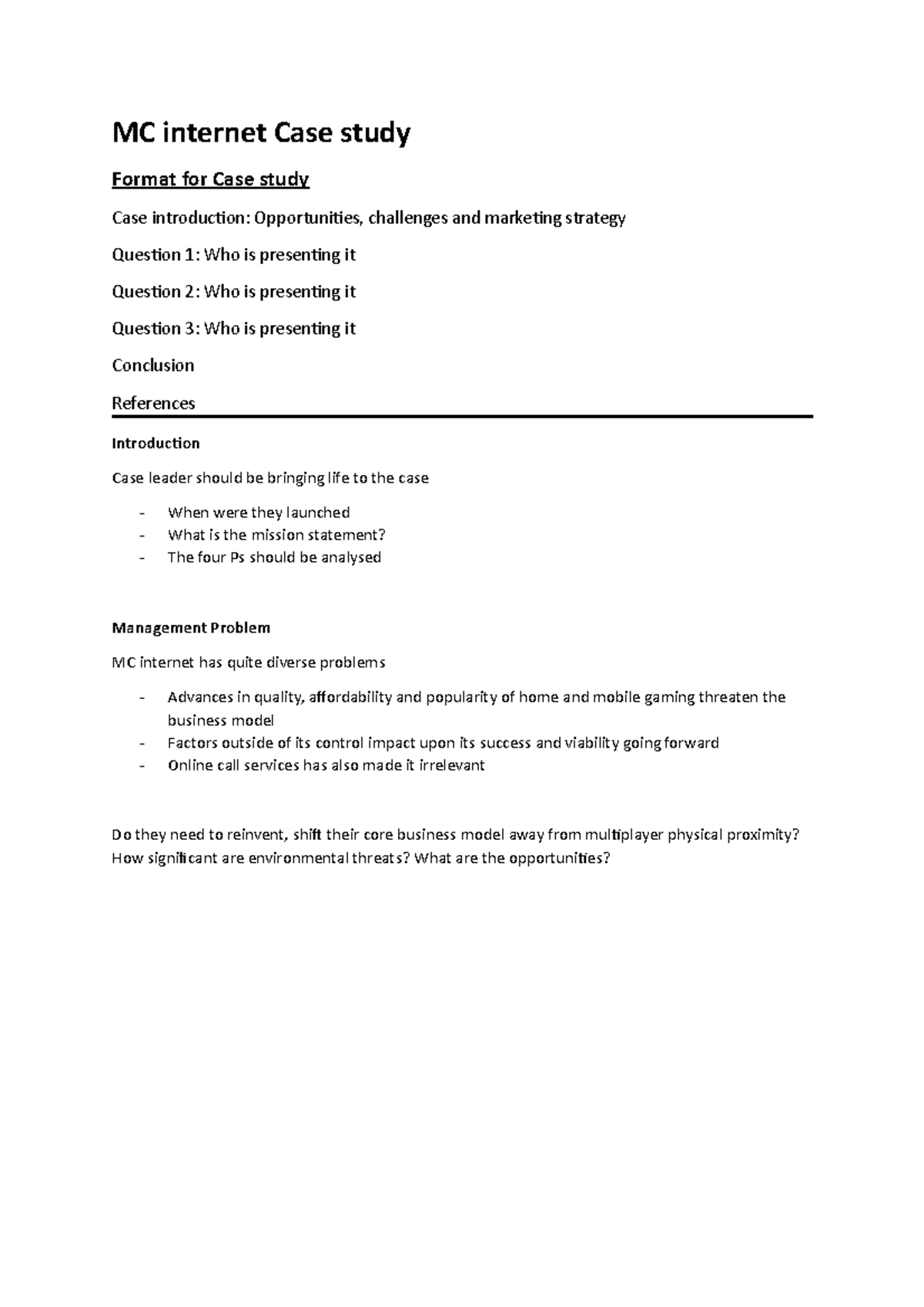 MC internet Case study - Case - MC internet Case study Format for Case ...