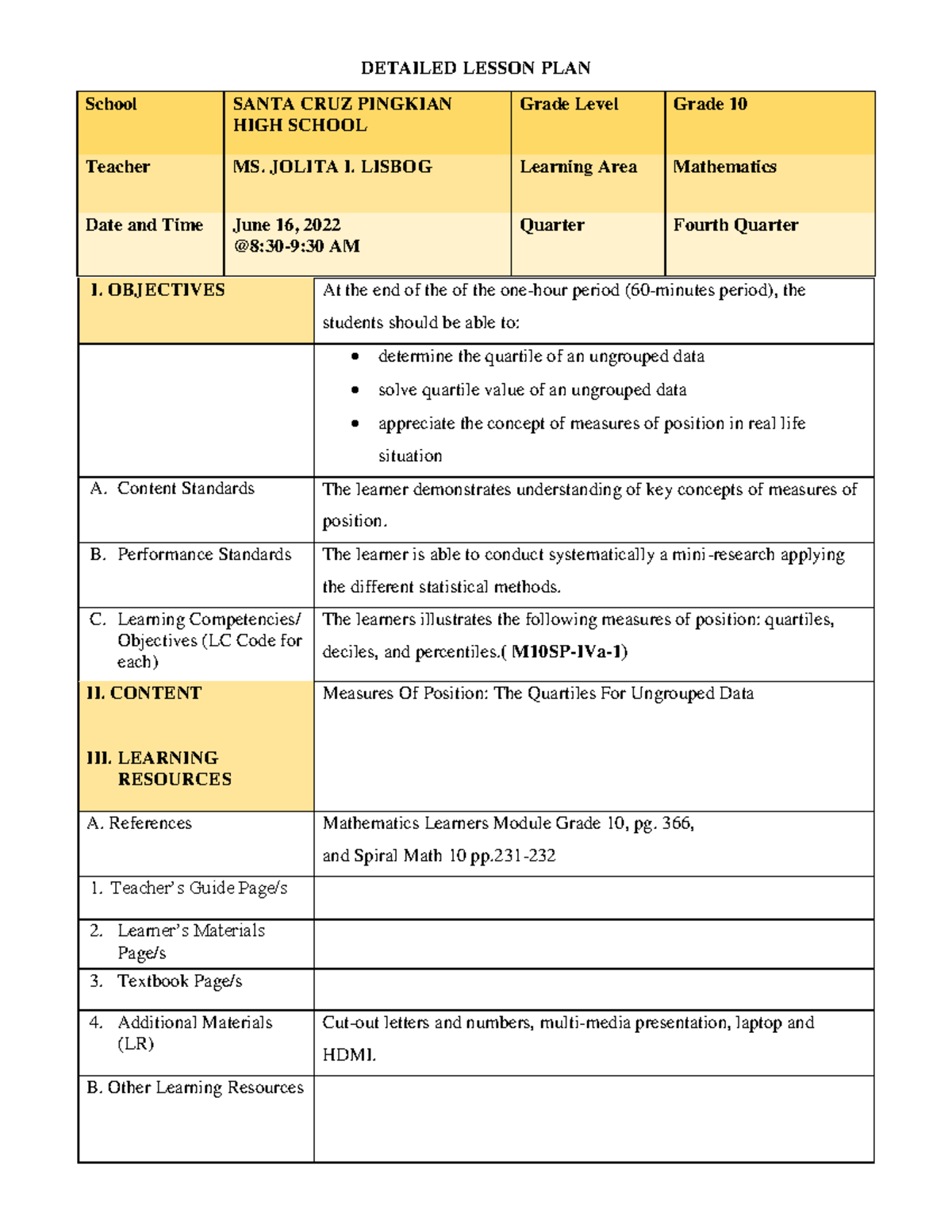Lisbog- Jolita-I - Lesson plan - DETAILED LESSON PLAN School SANTA CRUZ ...