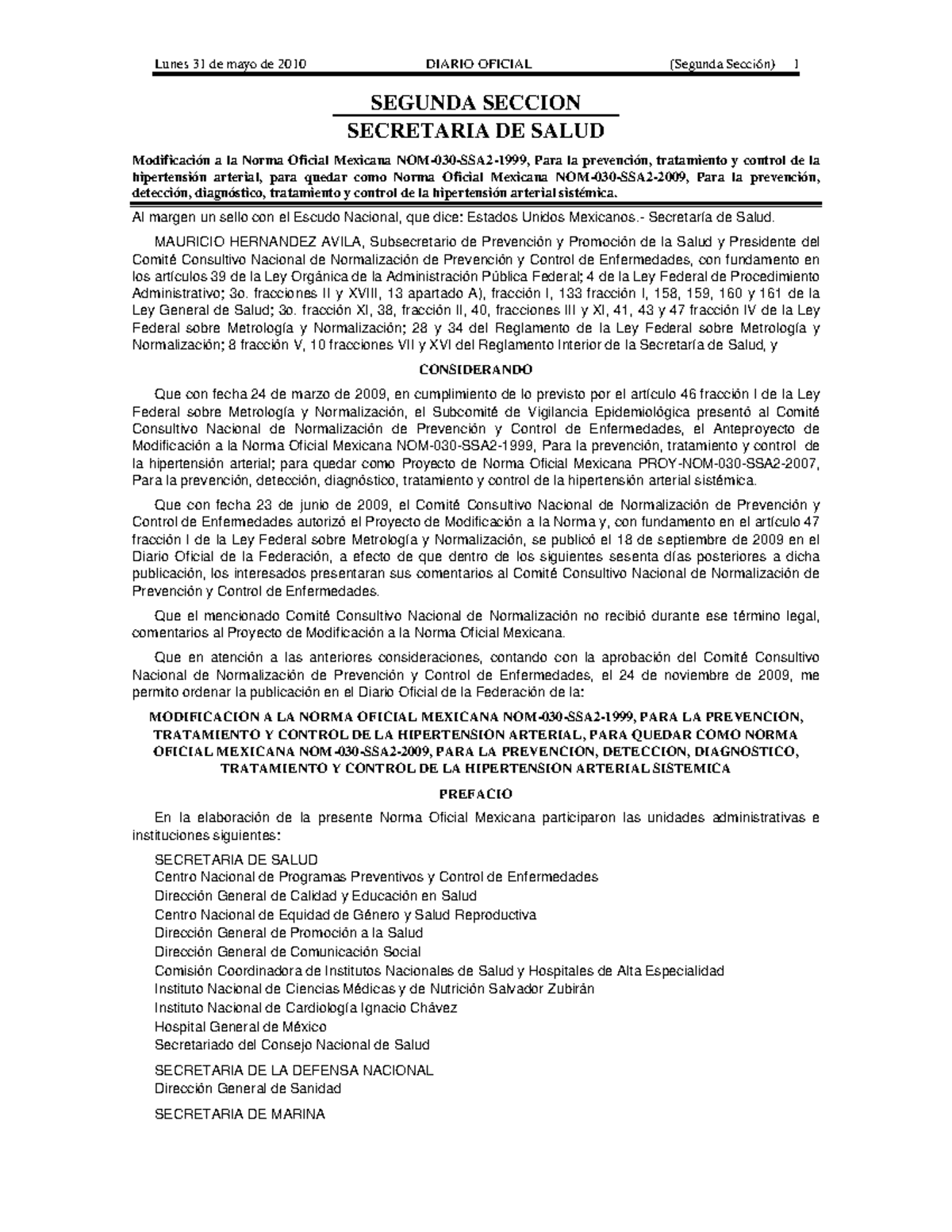NOM 030 SSA2 2009 - norma oficial - Lunes 31 de mayo de 2010 DIARIO ...