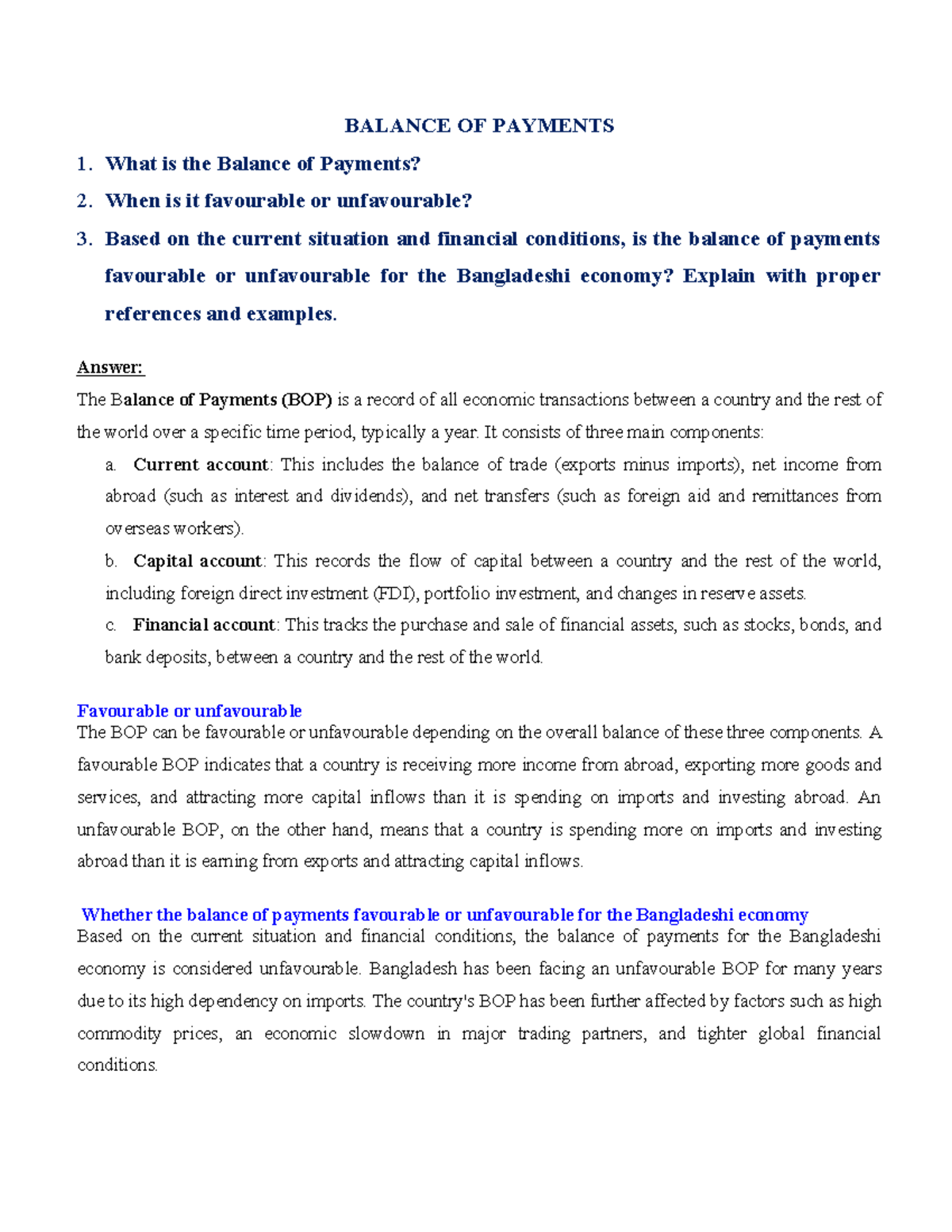 Balance of payments - BALANCE OF PAYMENTS 1. What is the Balance of ...