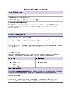 C380 task 1 - task 1 c380 wgu - Direct Instruction Lesson Plan Template General Informa琀椀on ...