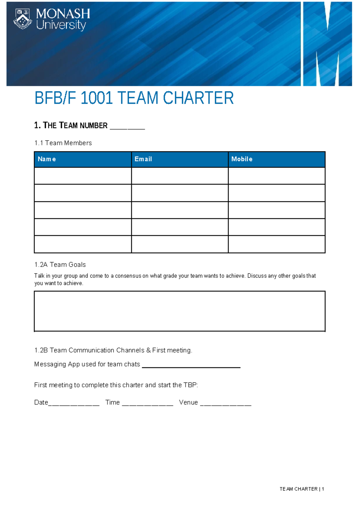 BFFB1001 Team Charter - hello - BFB/F 1001 TEAM CHARTER 1. THE TEAM ...