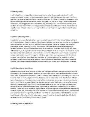 Chapter 5 Summary - Health Disparities in the United States - What are ...